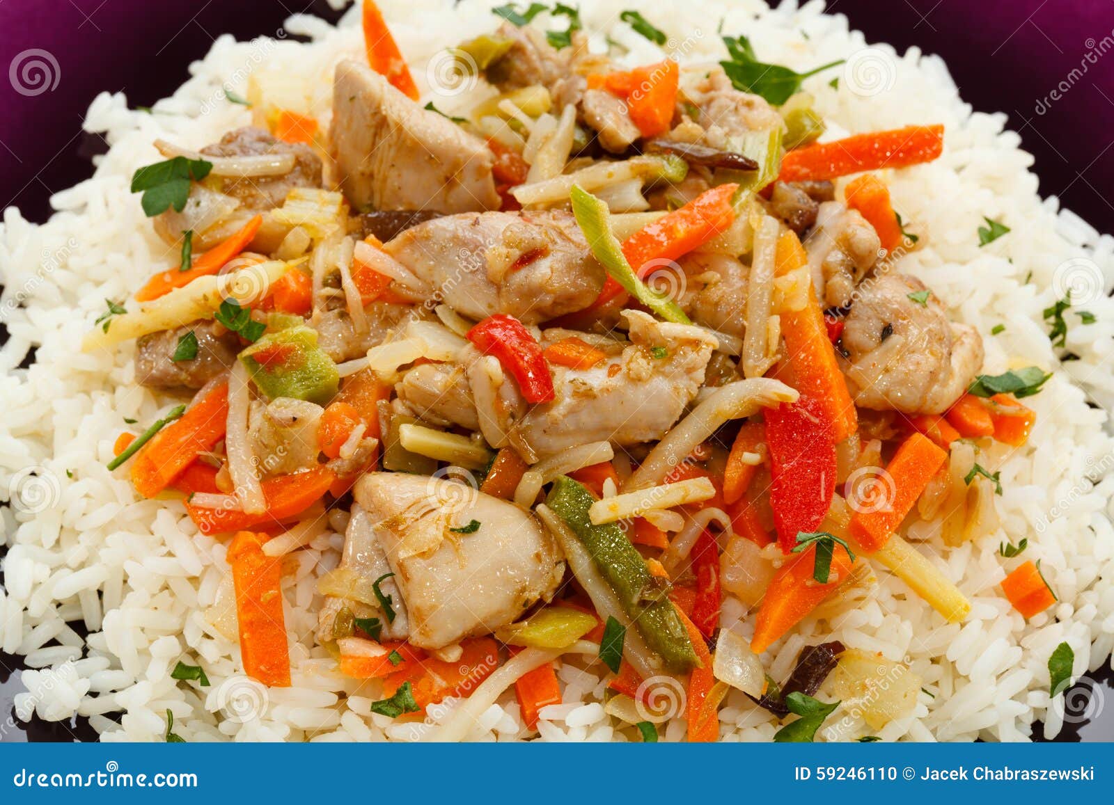 Roasted Meat, White Rice and Vegetables Stock Photo - Image of grill ...