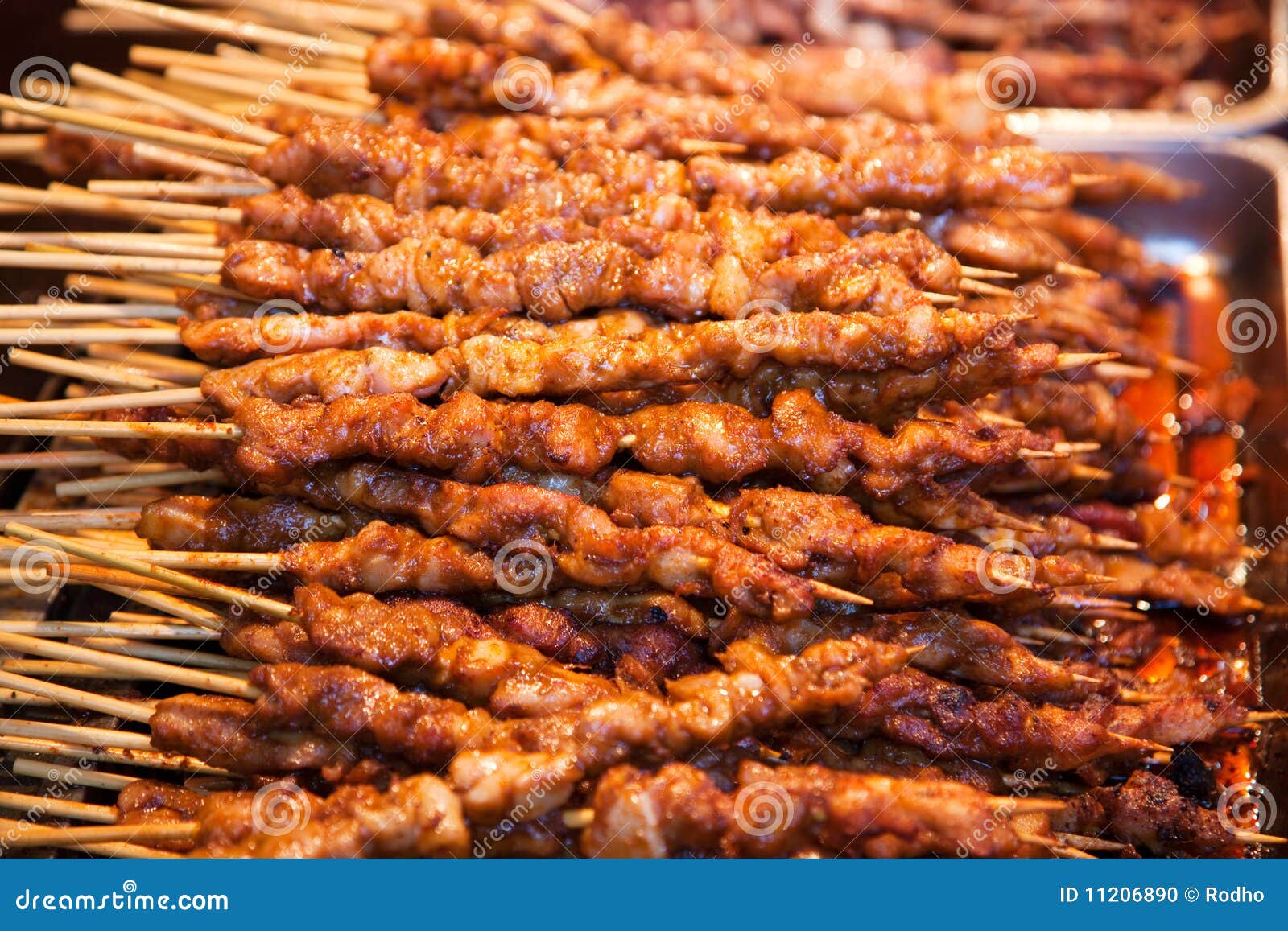 Roasted Meat on Wood Sticks Stock Photo - Image of meal, restaurant ...