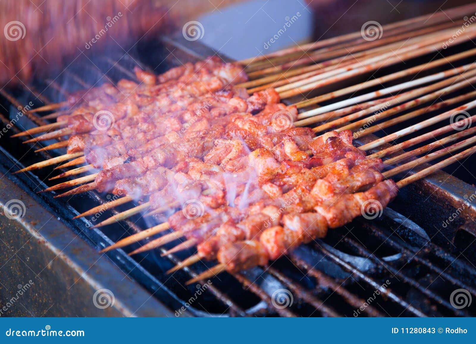 Roasted Meat on Wood Sticks Stock Image - Image of cabob, grill: 11280843