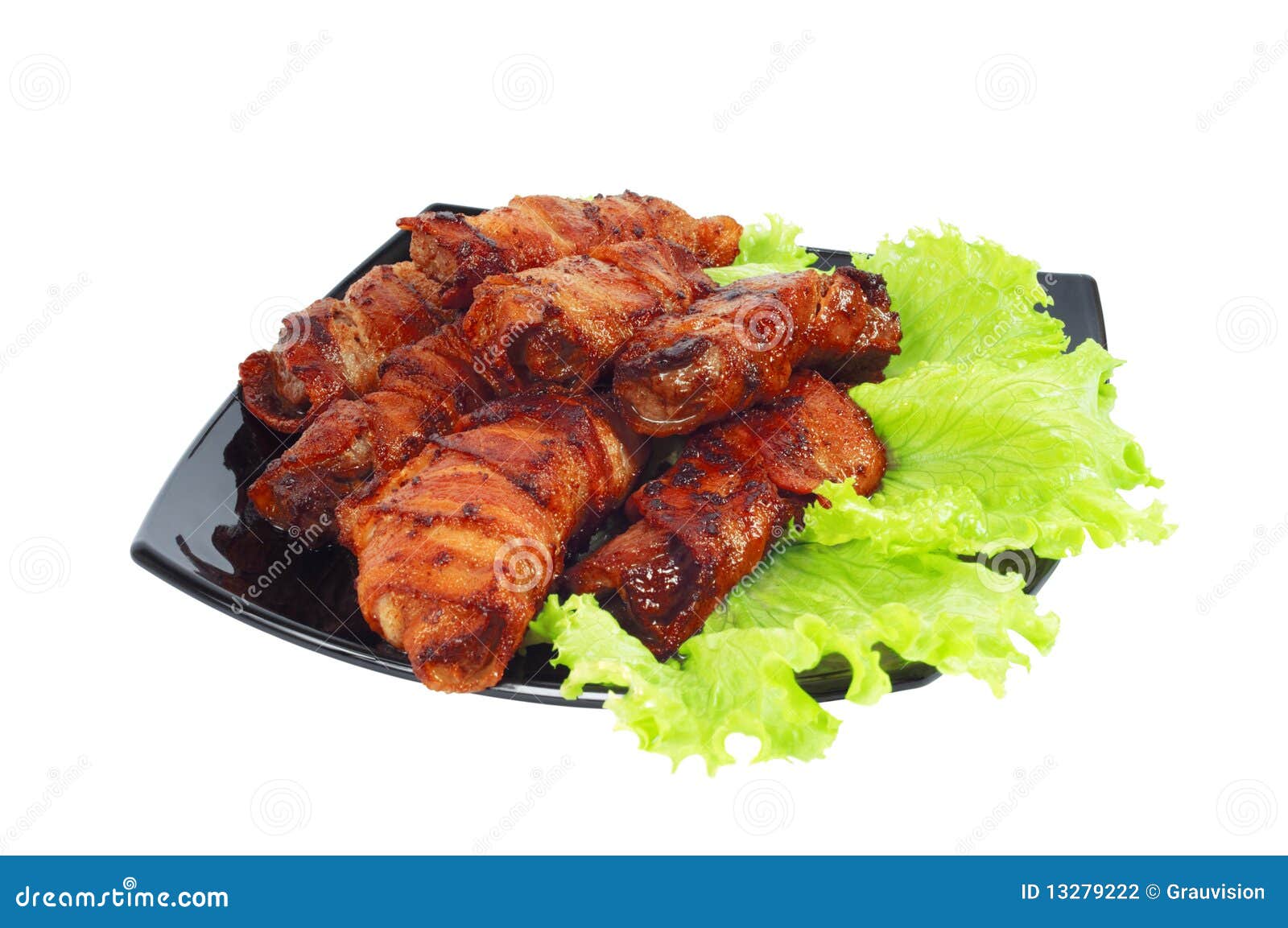 Roasted Meat, Wrapped in Bacon on the Dish Stock Photo - Image of grill ...