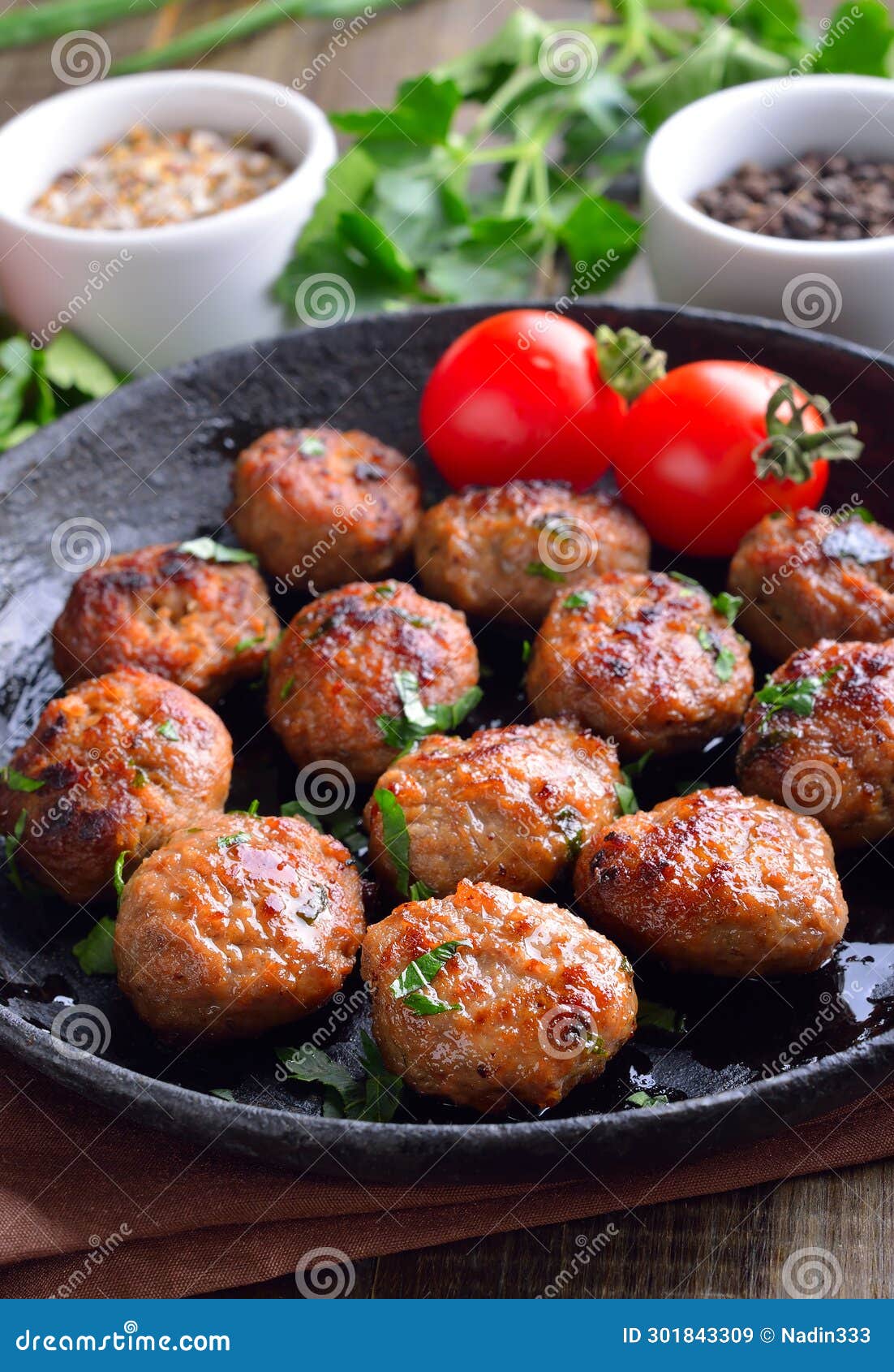 Roasted Meatballs in Frying Pan Stock Image - Image of skillet, plate ...