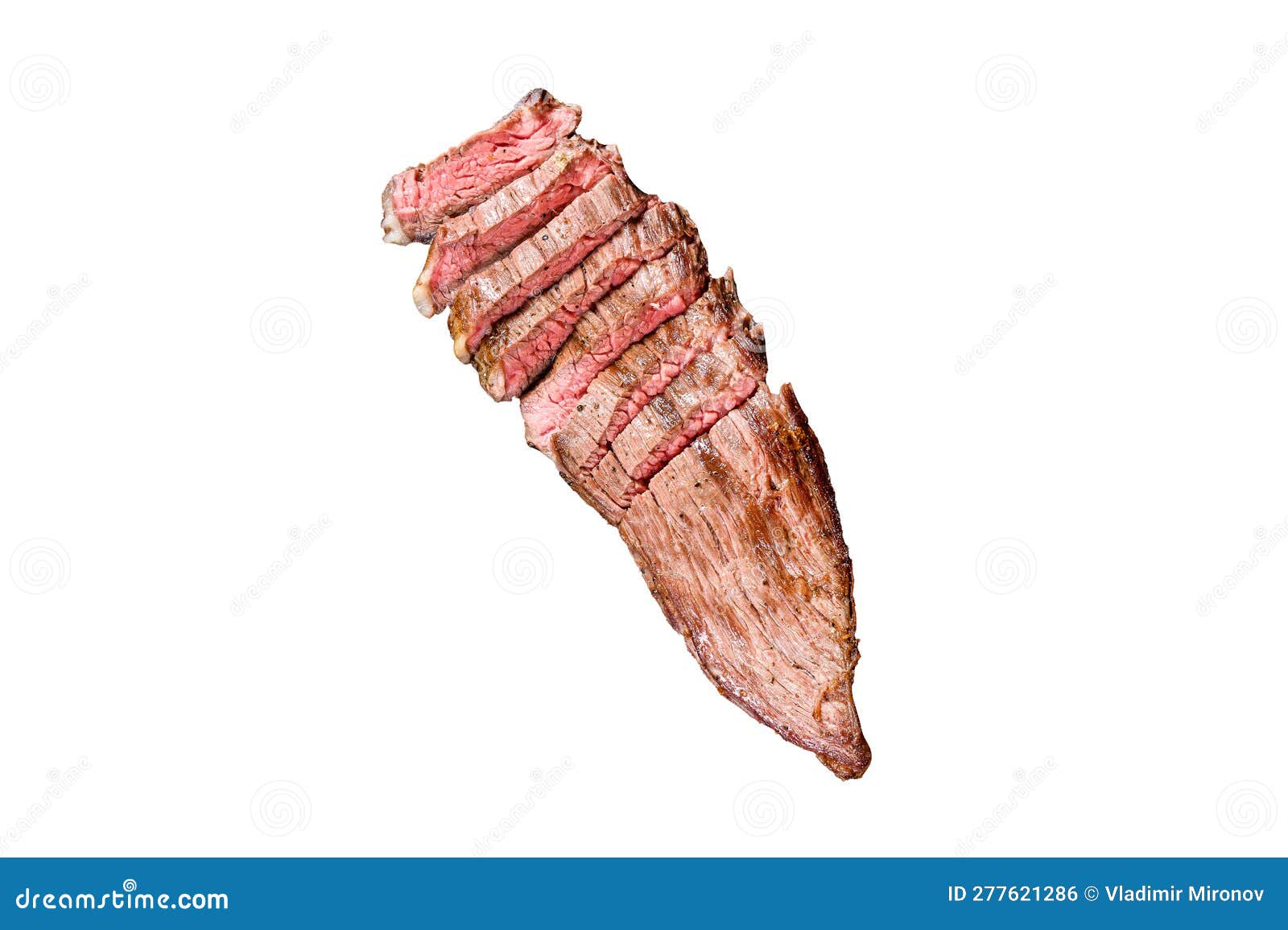 Roasted Medium Rare Sliced Flank Beef Steak. Isolated on White ...