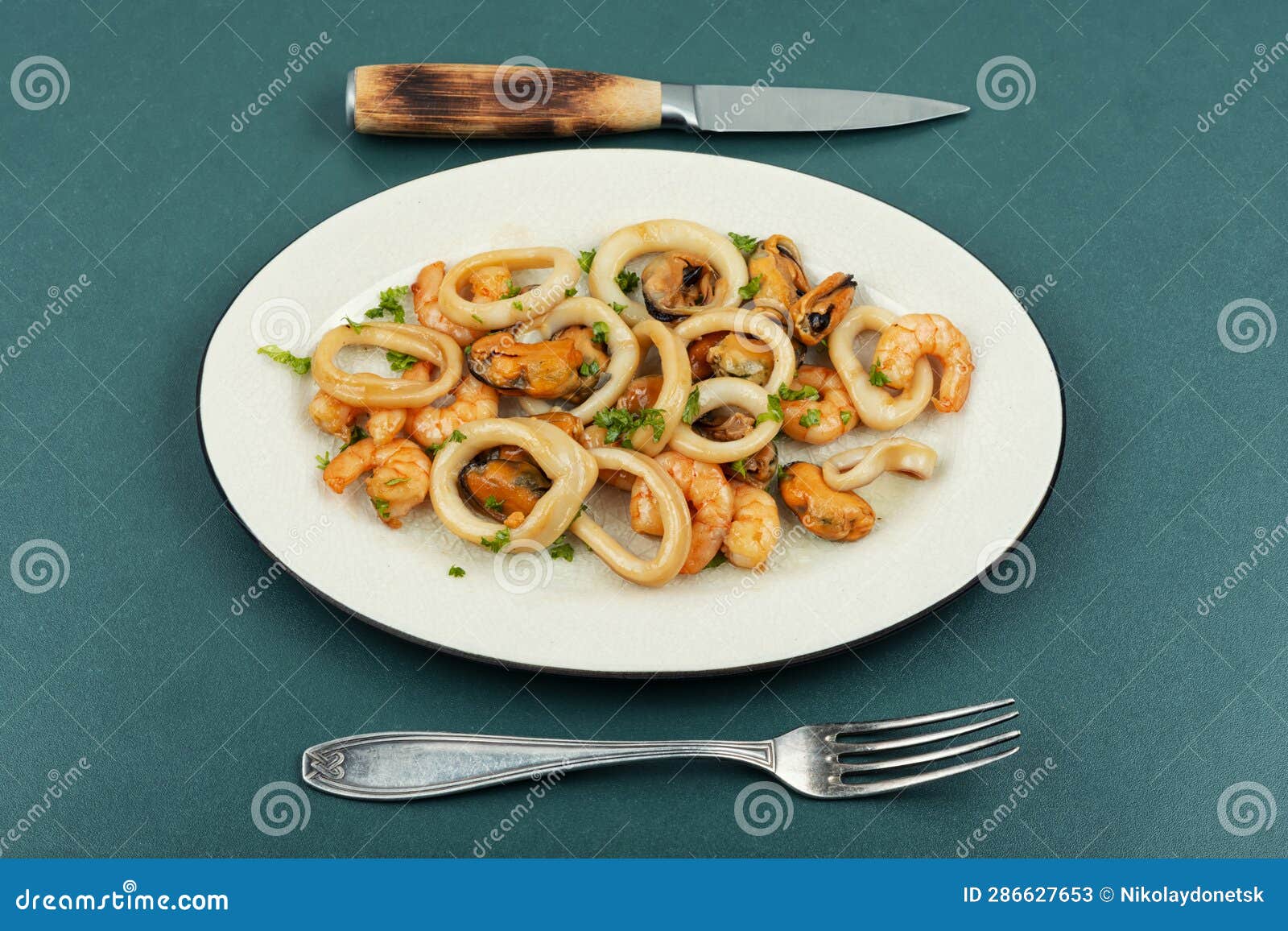 Roasted seafood, top view stock image. Image of asian - 286627653
