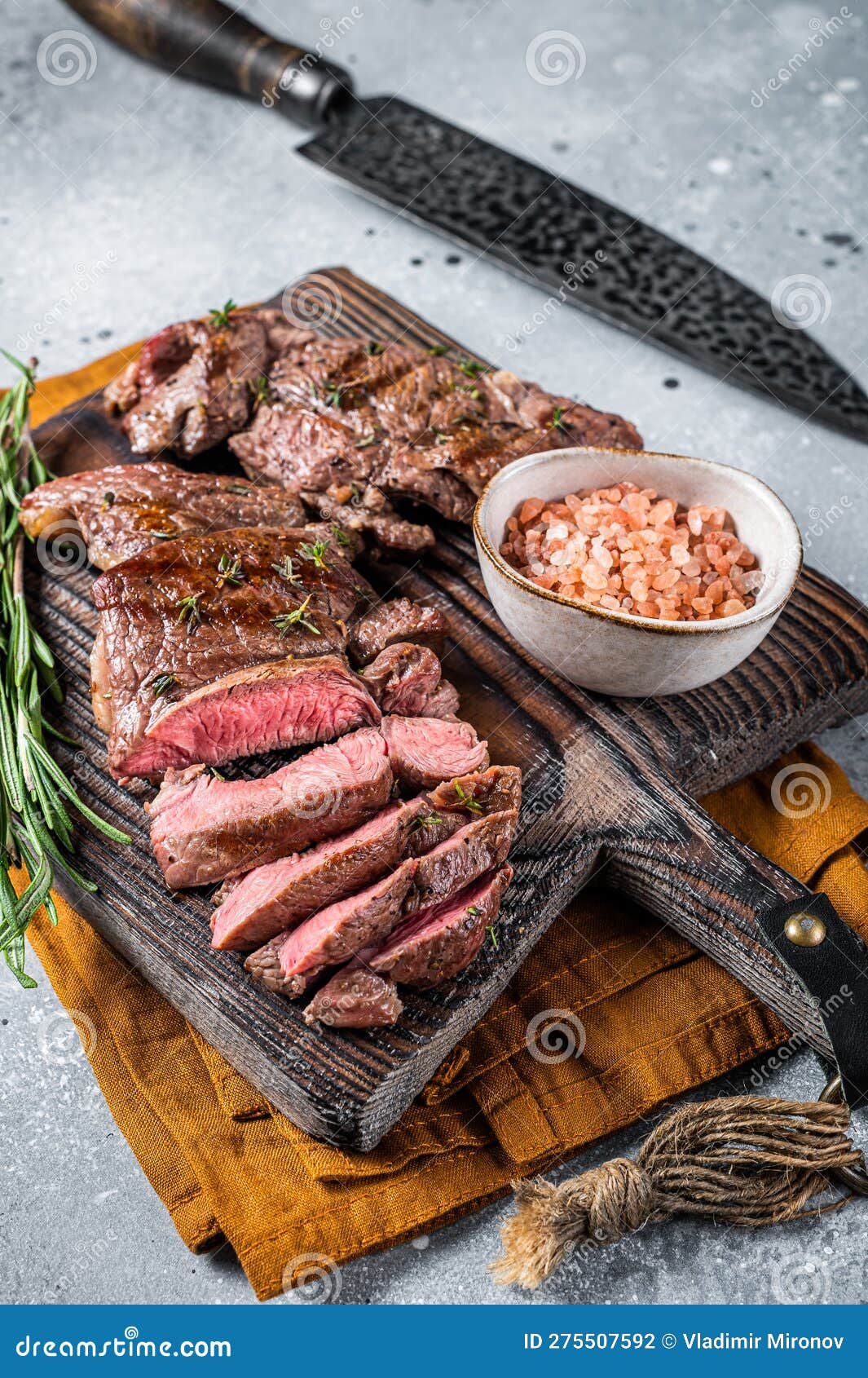 Roasted Mutton Leg Steaks, Sliced Lamb Meat. Gray Background Stock ...