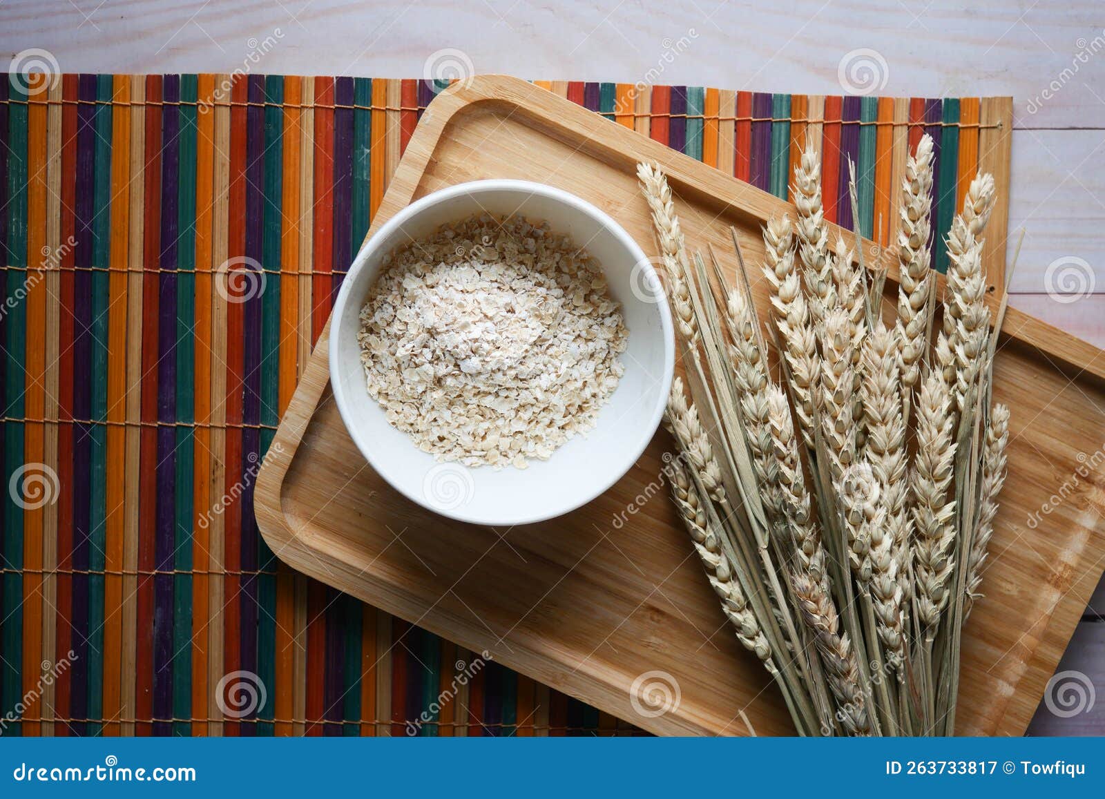 Roasted Oats Flakes in a Bowl on Table Stock Image - Image of cereal ...