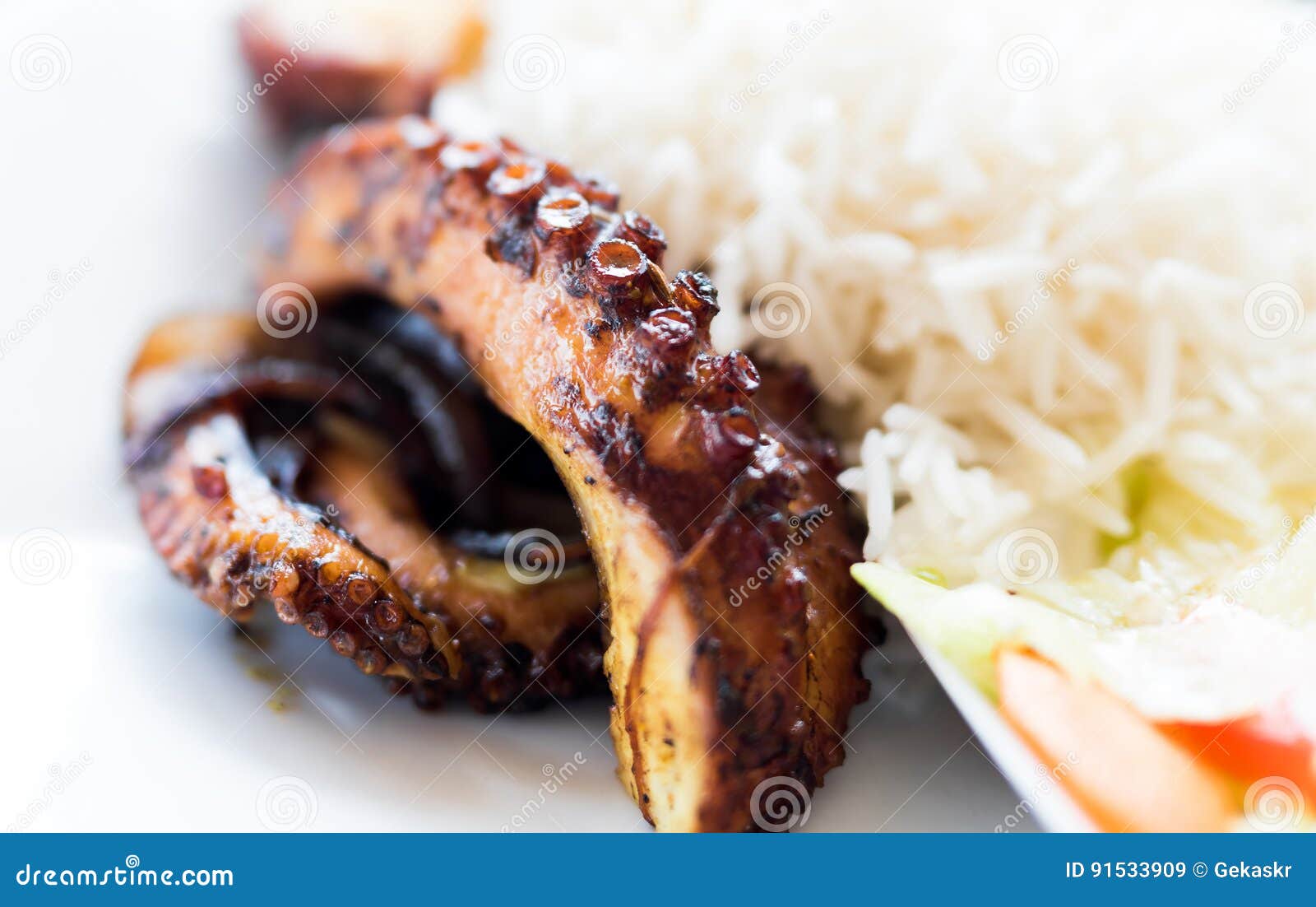 Roasted Octopus Sevred with Rice Stock Image - Image of delicious ...