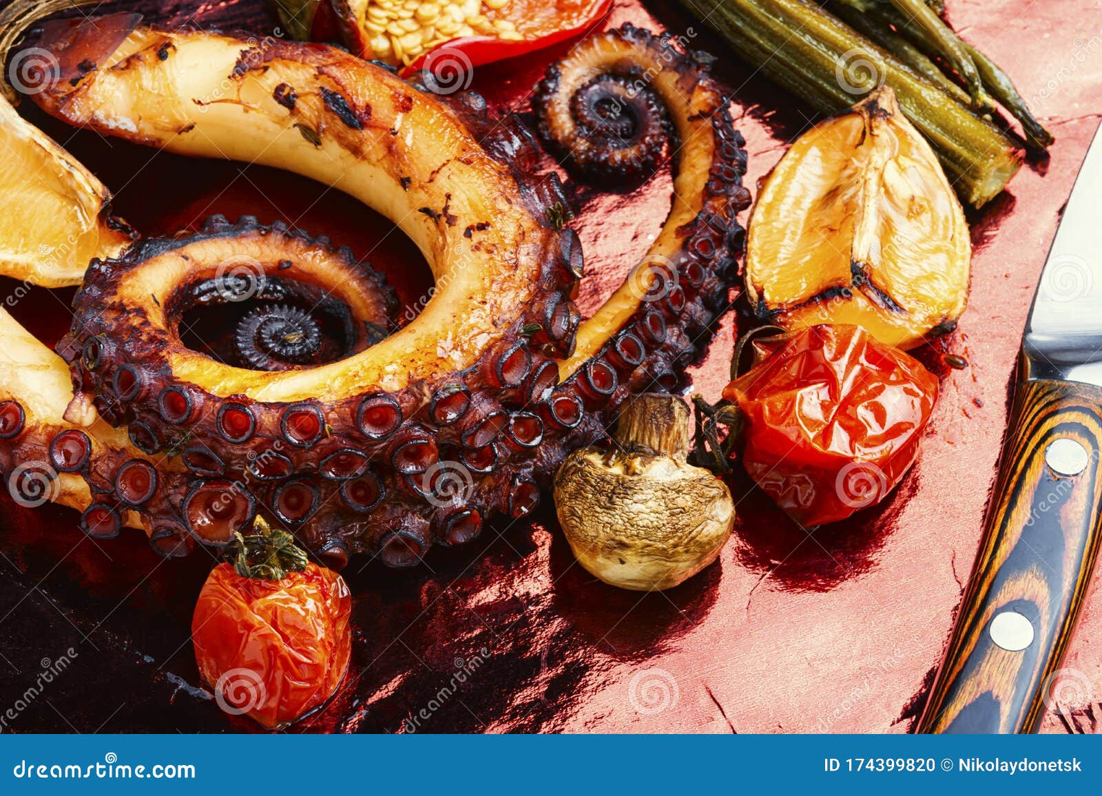 Roasted octopus tentacles stock photo. Image of exotic - 174399820