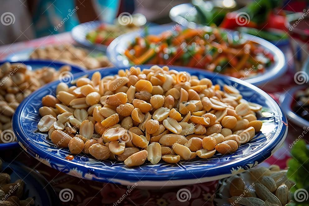 Roasted Peanuts on a Blue Plate Stock Illustration - Illustration of ...