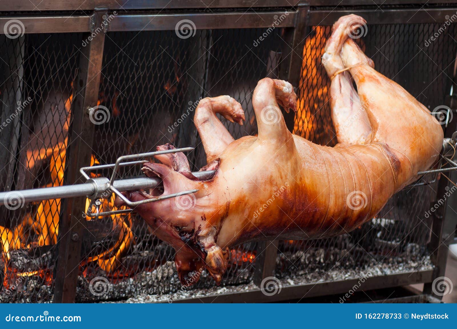 Roasted Pig at the Barbecue in Outdoor Stock Image - Image of farm ...