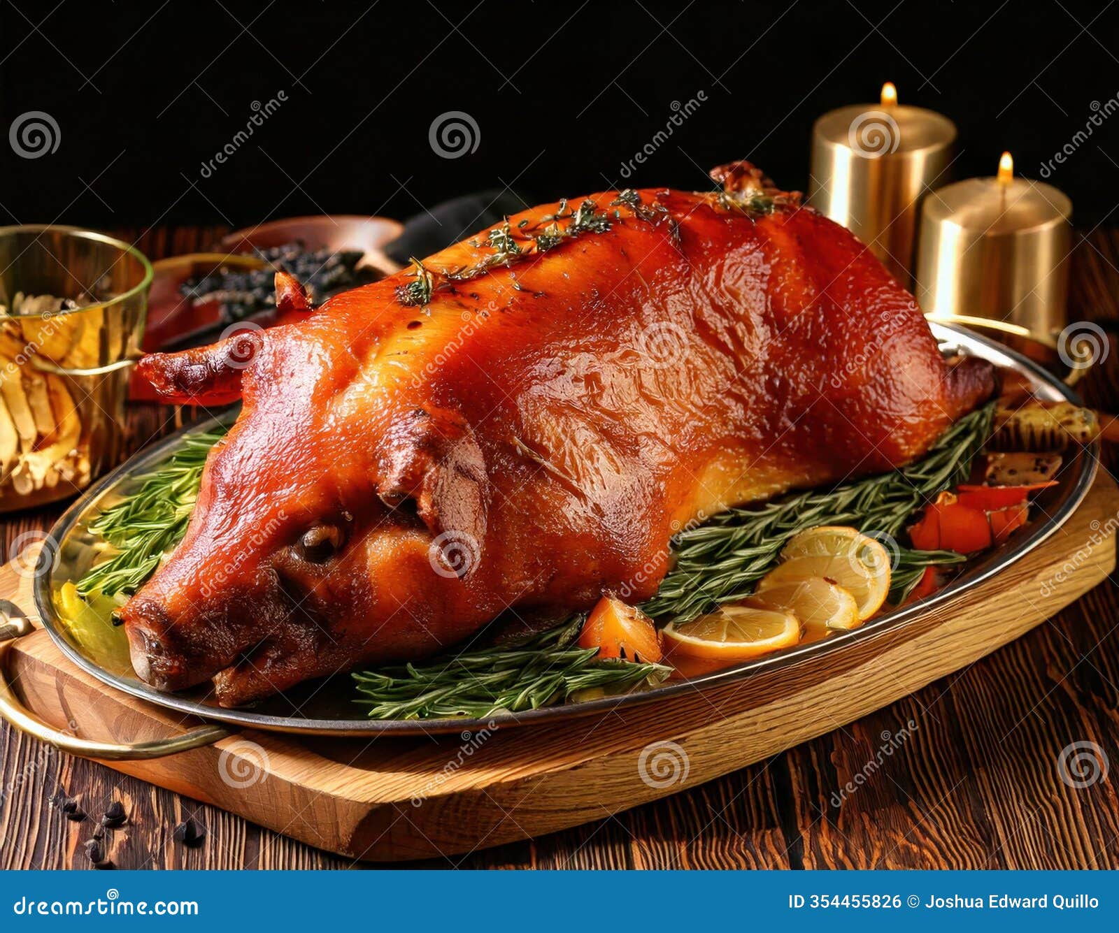 Roasted Pig Lechon on a Serving Plate for Dinner Stock Illustration ...