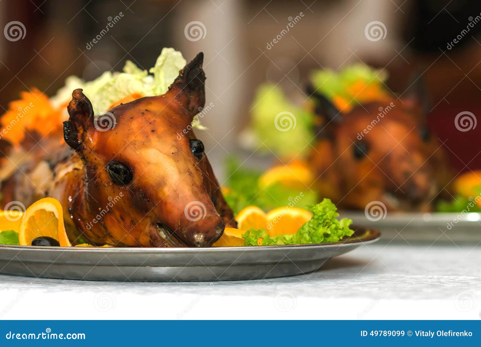 Roasted pig on a platter stock image. Image of food, luxury - 49789099