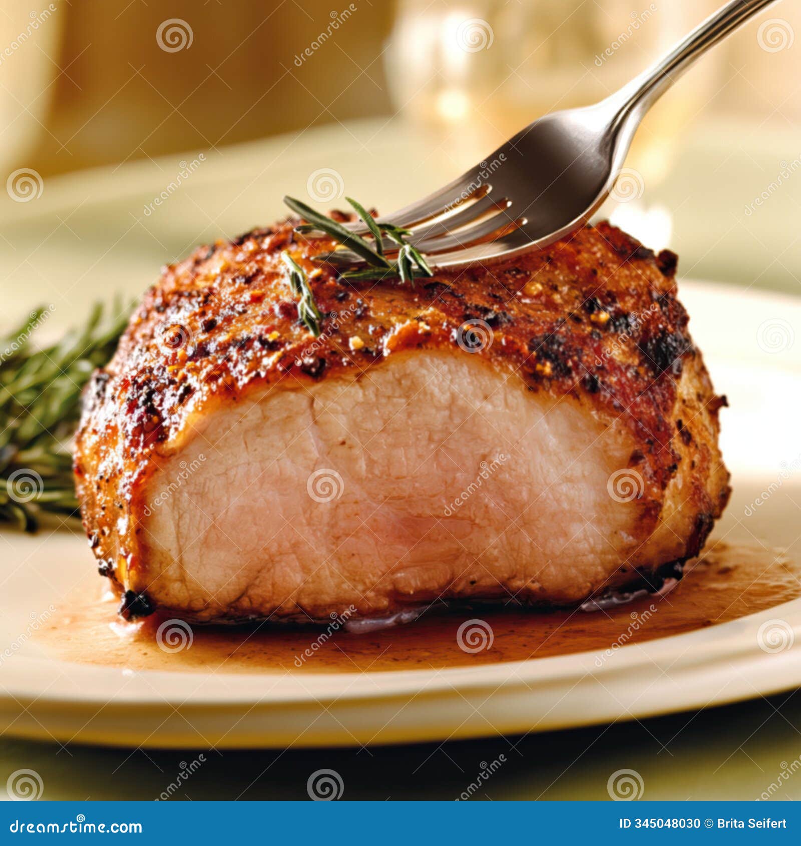 A Roasted Pork Chop with a Fork Holding it Stock Illustration ...