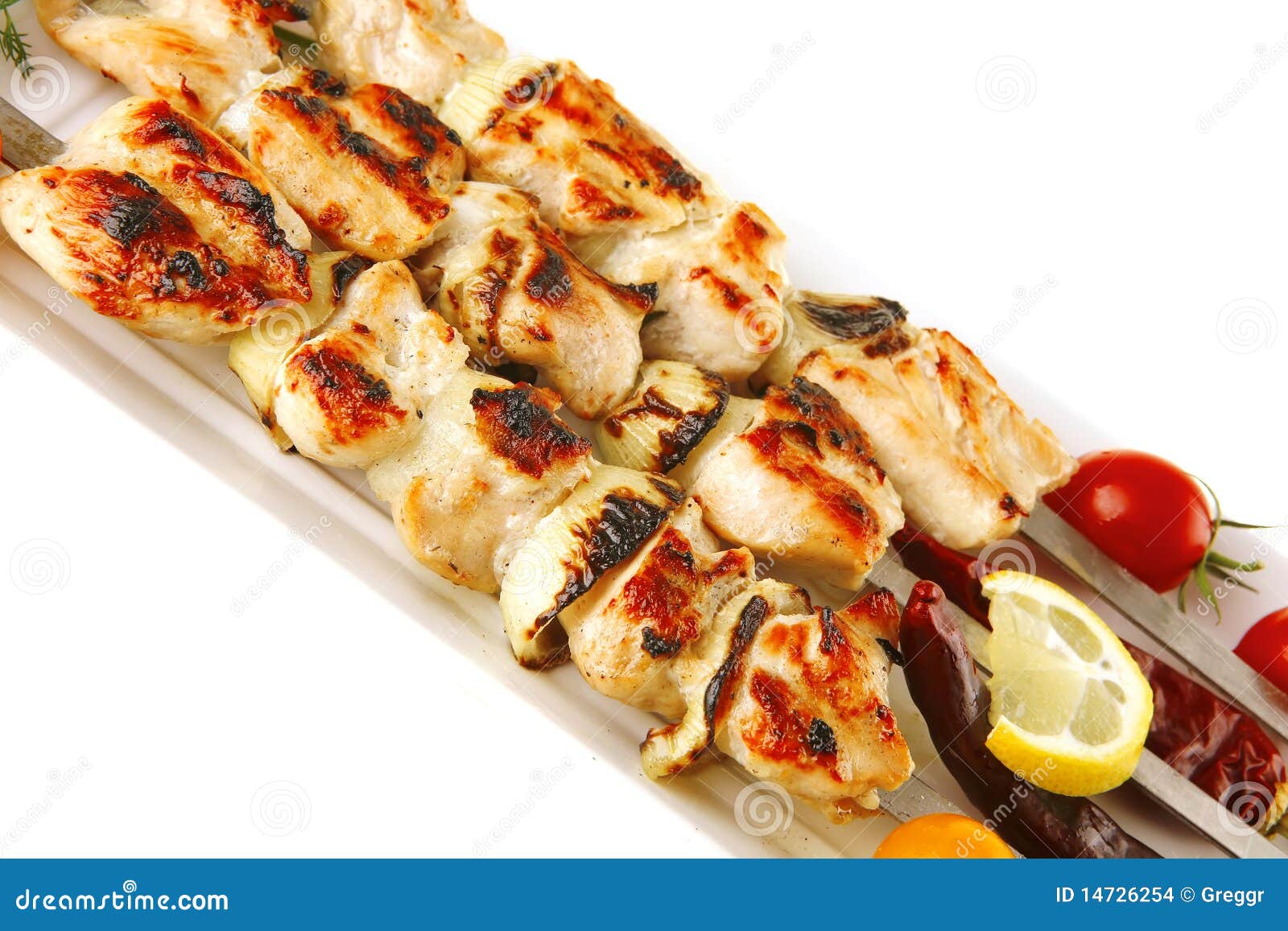 Roasted Pork Kebab on White Stock Photo - Image of skewer, meat: 14726254