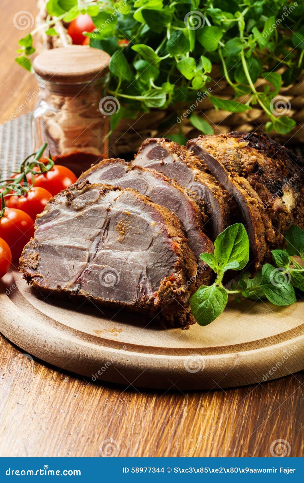 Roasted Pork Neck with Spices Stock Photo - Image of herbs, dinner ...