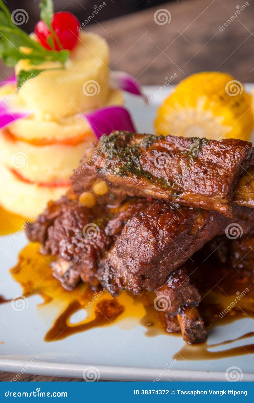 Roasted Pork Ribs Barbecue Sauce Stock Photo - Image of juicy, bone ...