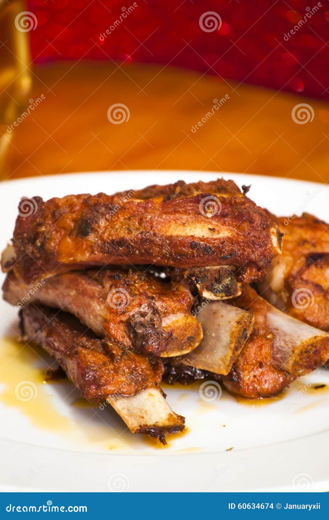 Roasted pork ribs stock photo. Image of food, dish, grid - 60634674