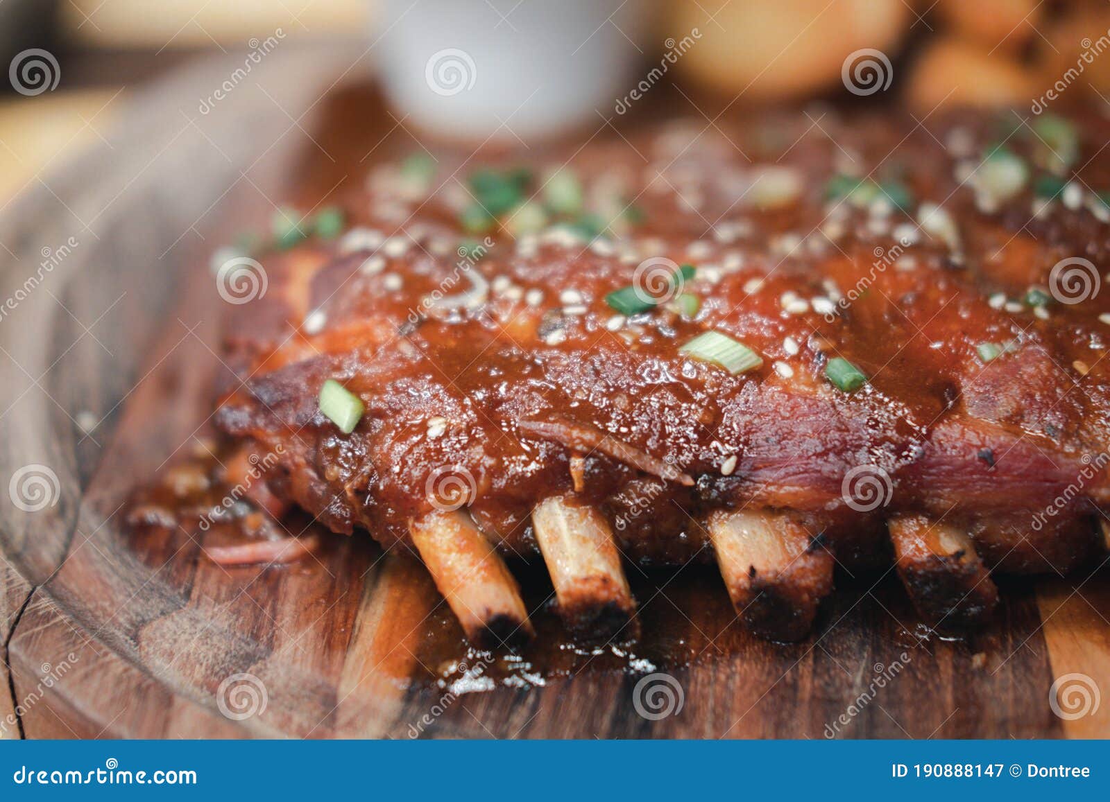 Roasted Pork Ribs on Wooden Plate Stock Image - Image of closeup, juicy ...