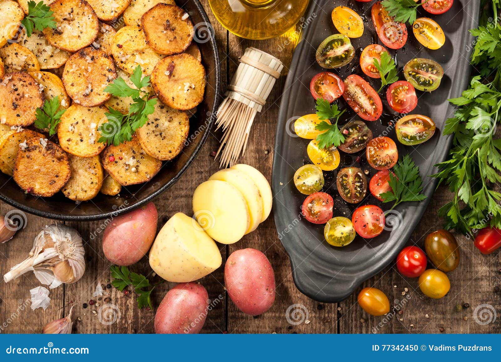 Roasted Potato with Cherry Tomatoes Stock Photo - Image of fried ...