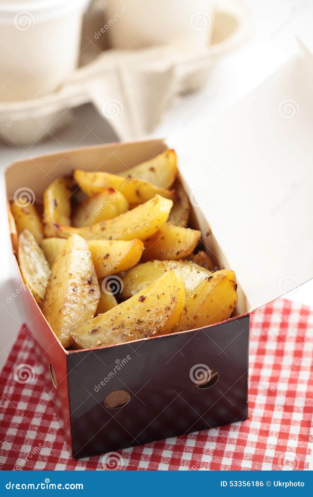 Roasted Potato in a Paper Box Stock Photo - Image of vegetarian ...