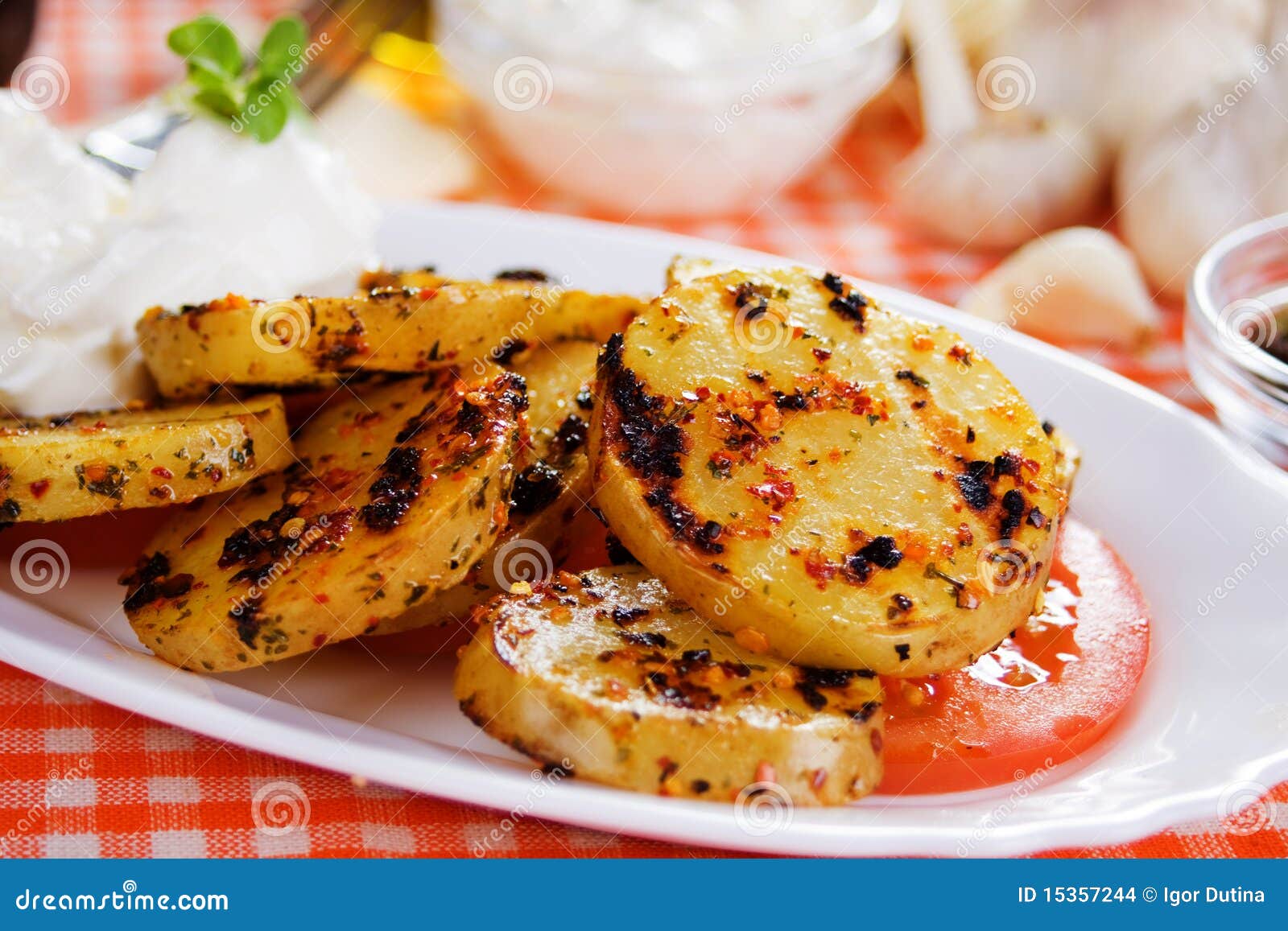 Roasted potato slices stock photo. Image of potato, lunch - 15357244