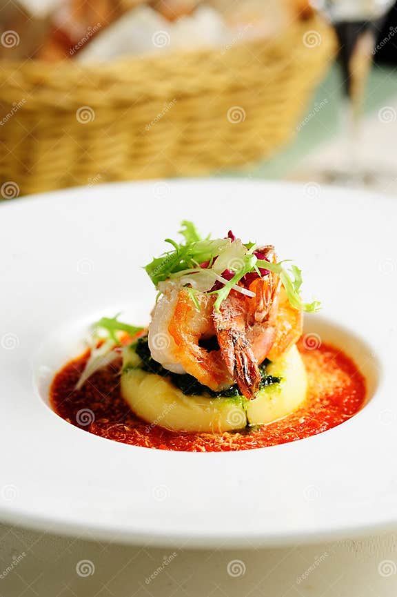 Roasted Prawn with Mashed Potato Stock Image - Image of grated, spinach ...
