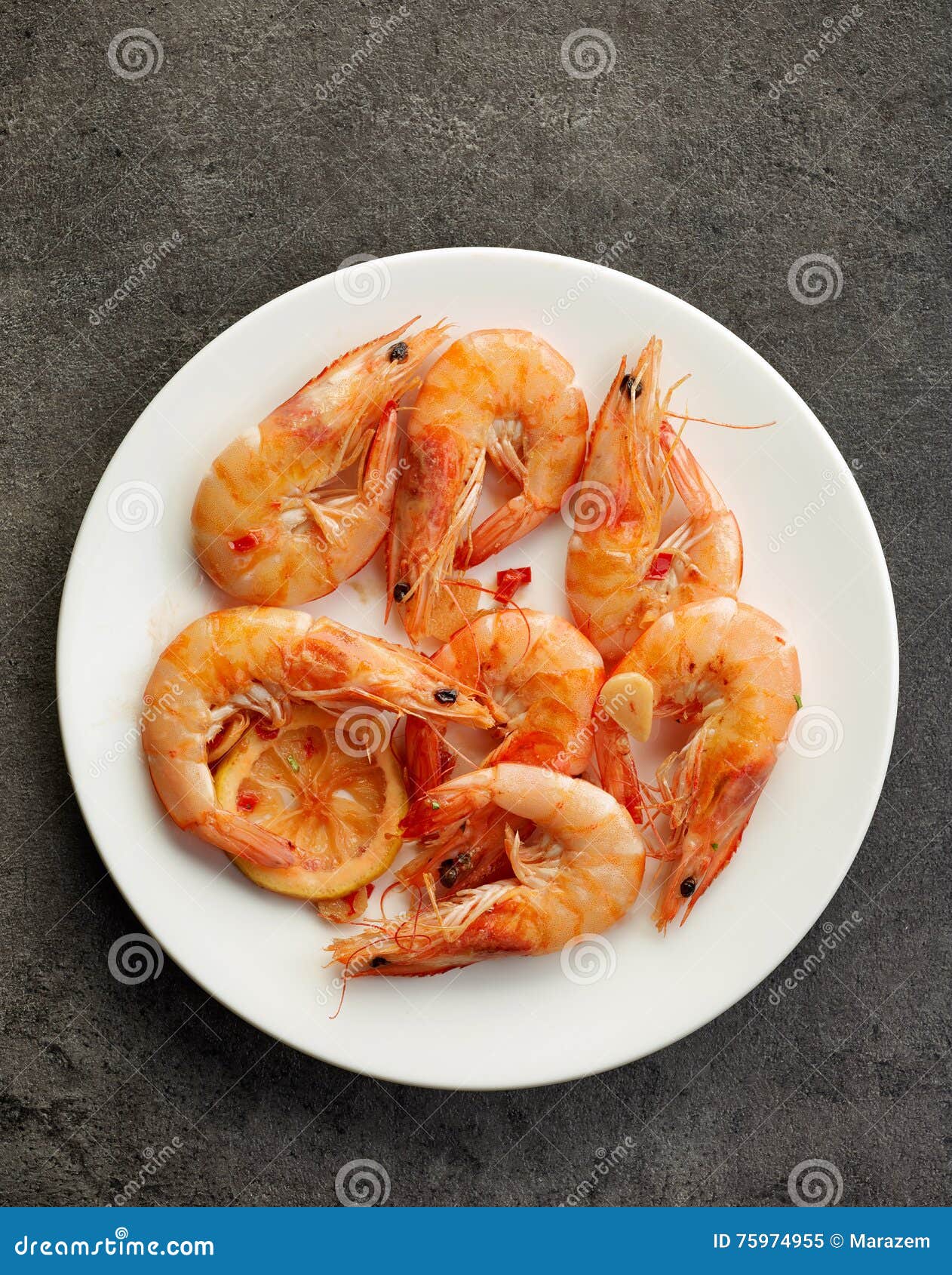 Roasted Prawns on White Plate Stock Image - Image of food, design: 75974955