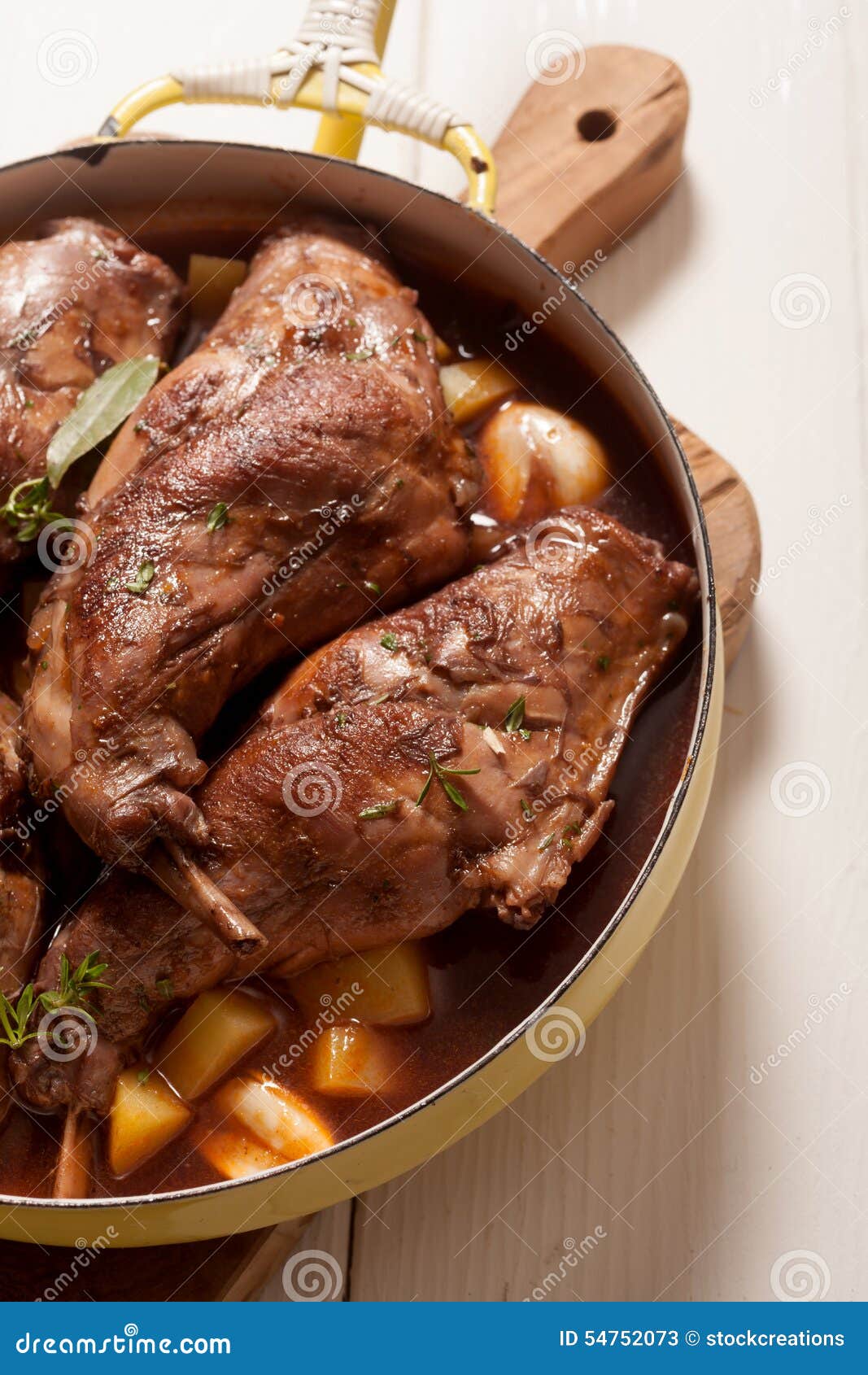 Roasted Rabbit Haunch in Pan with Fresh Herbs Stock Image - Image of ...