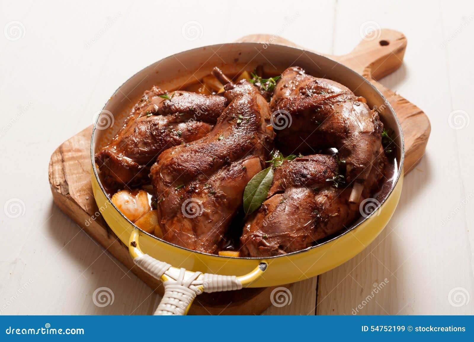 Roasted Rabbit Haunch in Pan with Fresh Herbs Stock Image - Image of ...