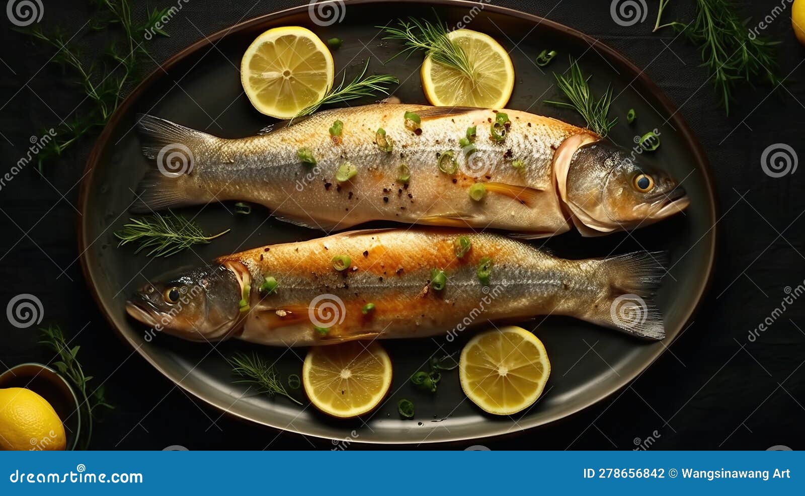 Roasted Rainbow Fish with Lemon on Plate Ai Generated Image Stock ...