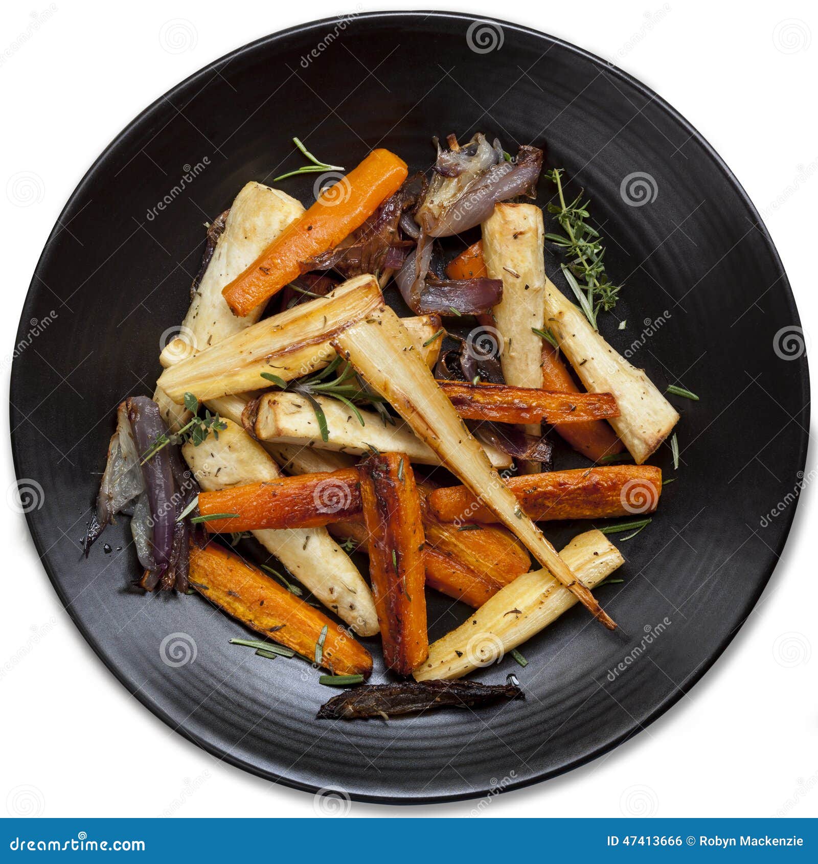 Roasted Root Vegetables Top View Stock Photo - Image of plate, thyme ...