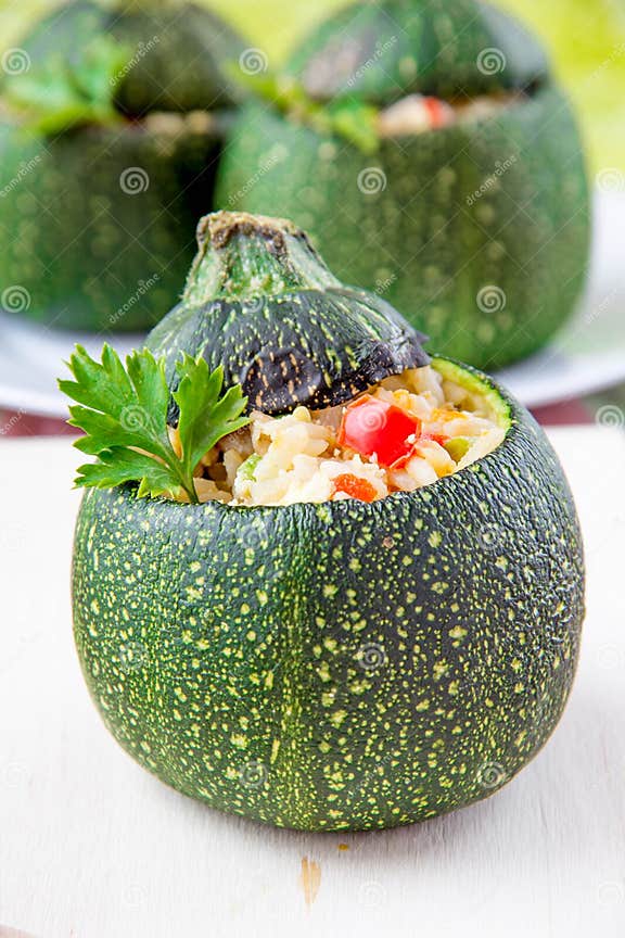 Round Courgette Stuffed Rice and Vegetables Stock Image - Image of ...