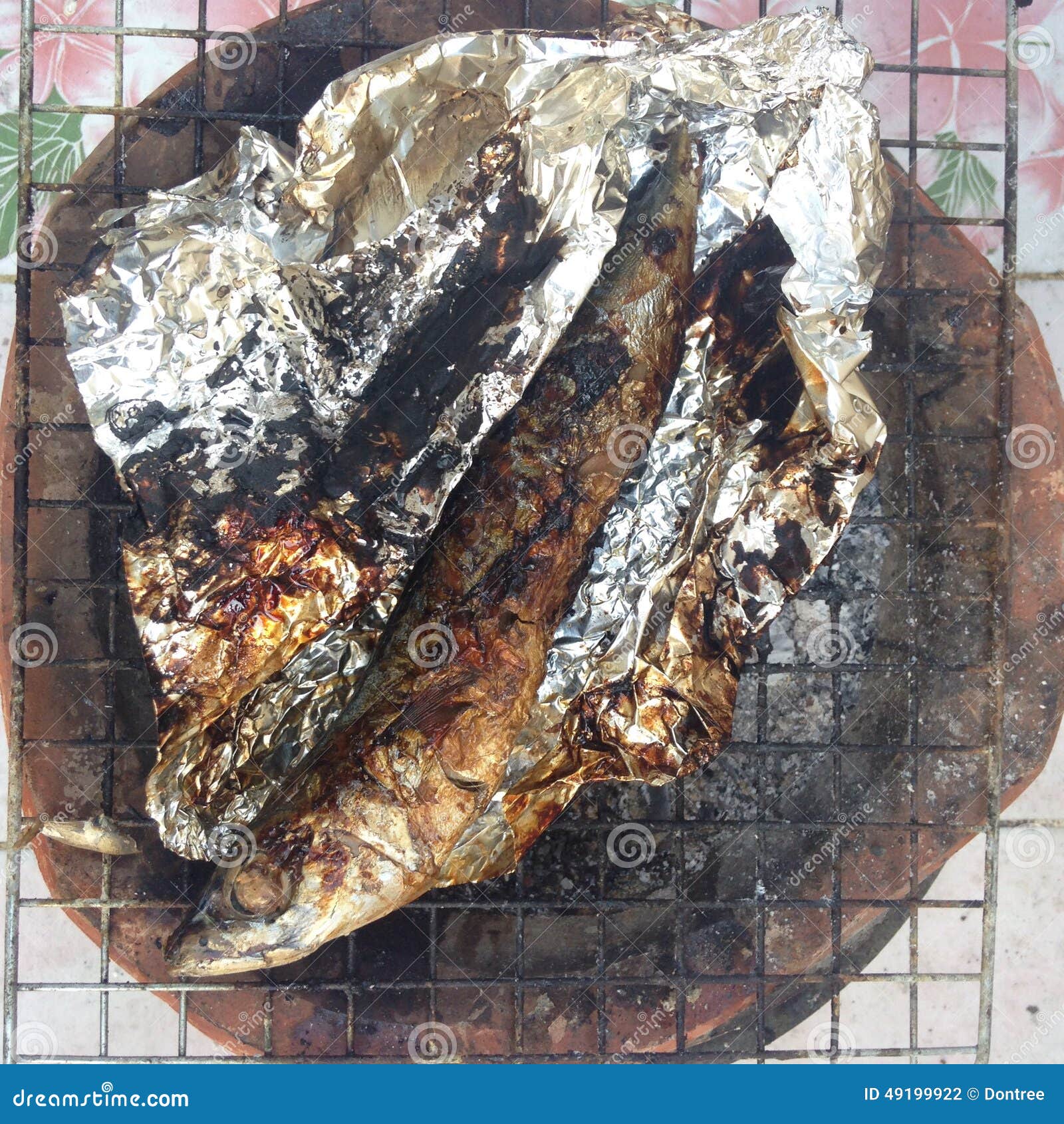 Roasted saba fish stock photo. Image of fire, black, burn - 49199922