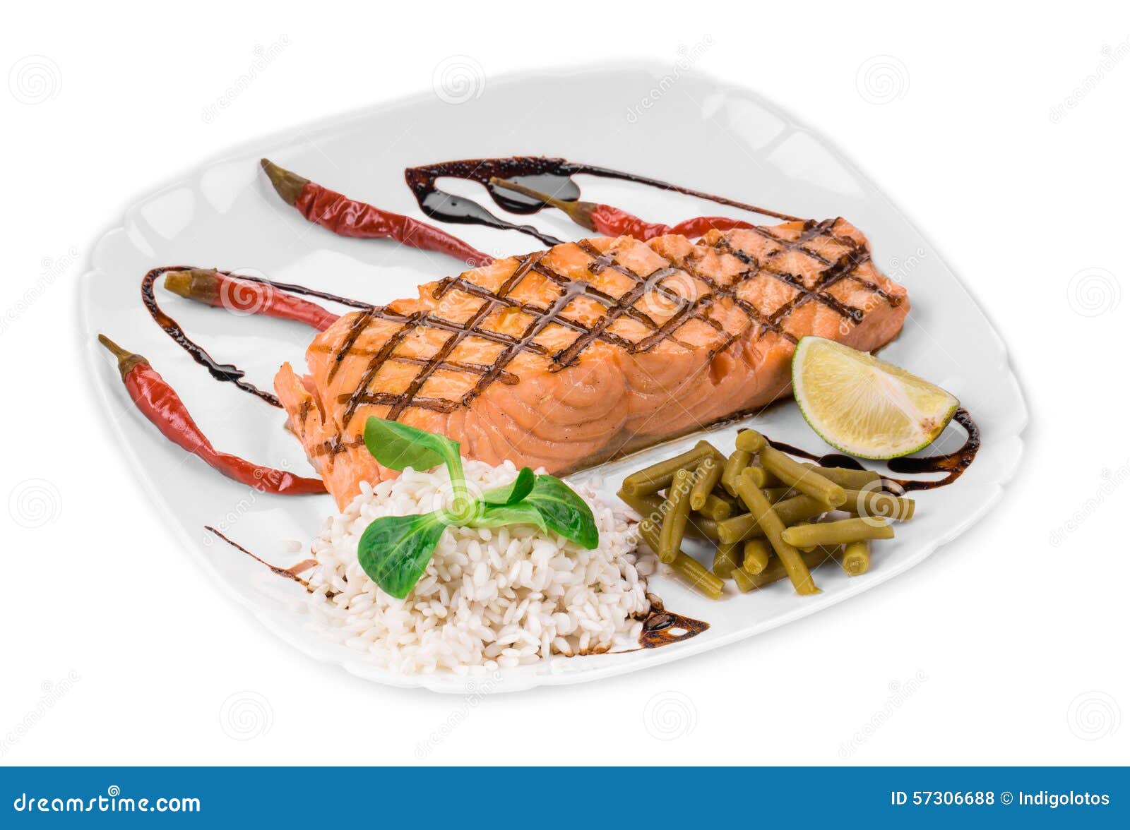 Roasted Salmon Fillets with Rice. Stock Photo - Image of textured ...