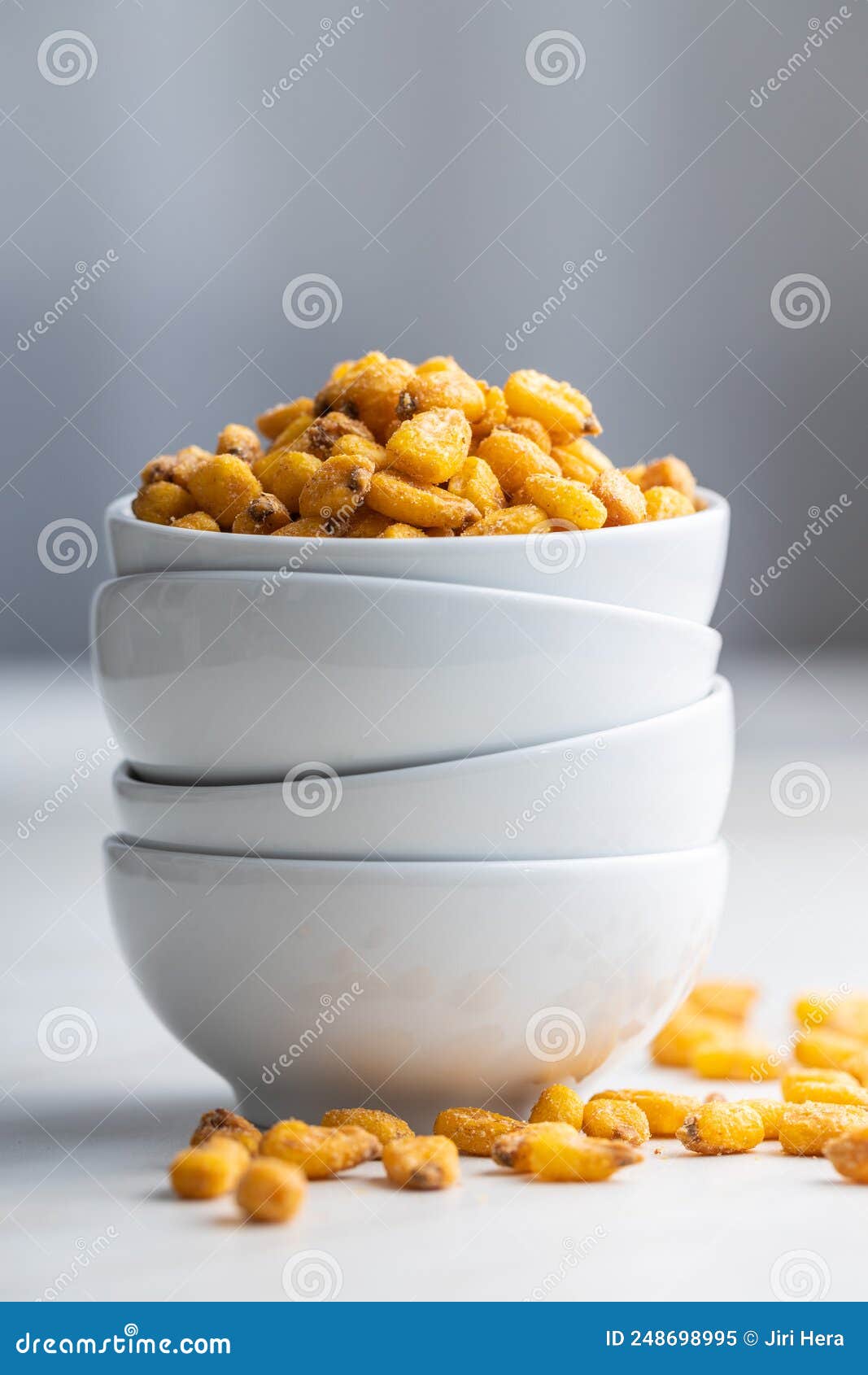Roasted Salted Corn Snack in Bowl on White Table Stock Image - Image of ...