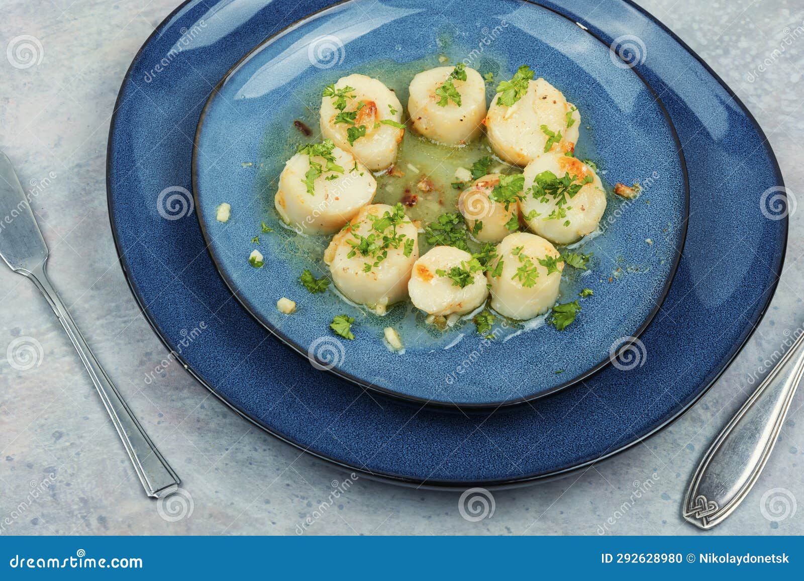 Roasted Scallops on a Plate Stock Photo - Image of dish, gastronomy ...