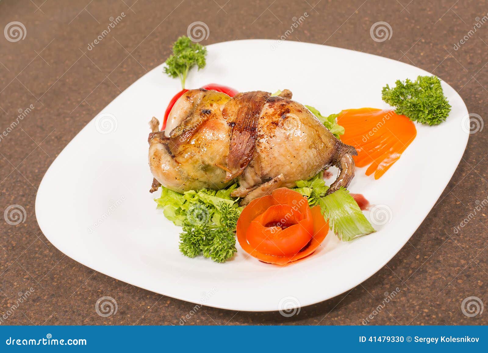 Roasted stuffed quail stock photo. Image of baked, meat - 41479330