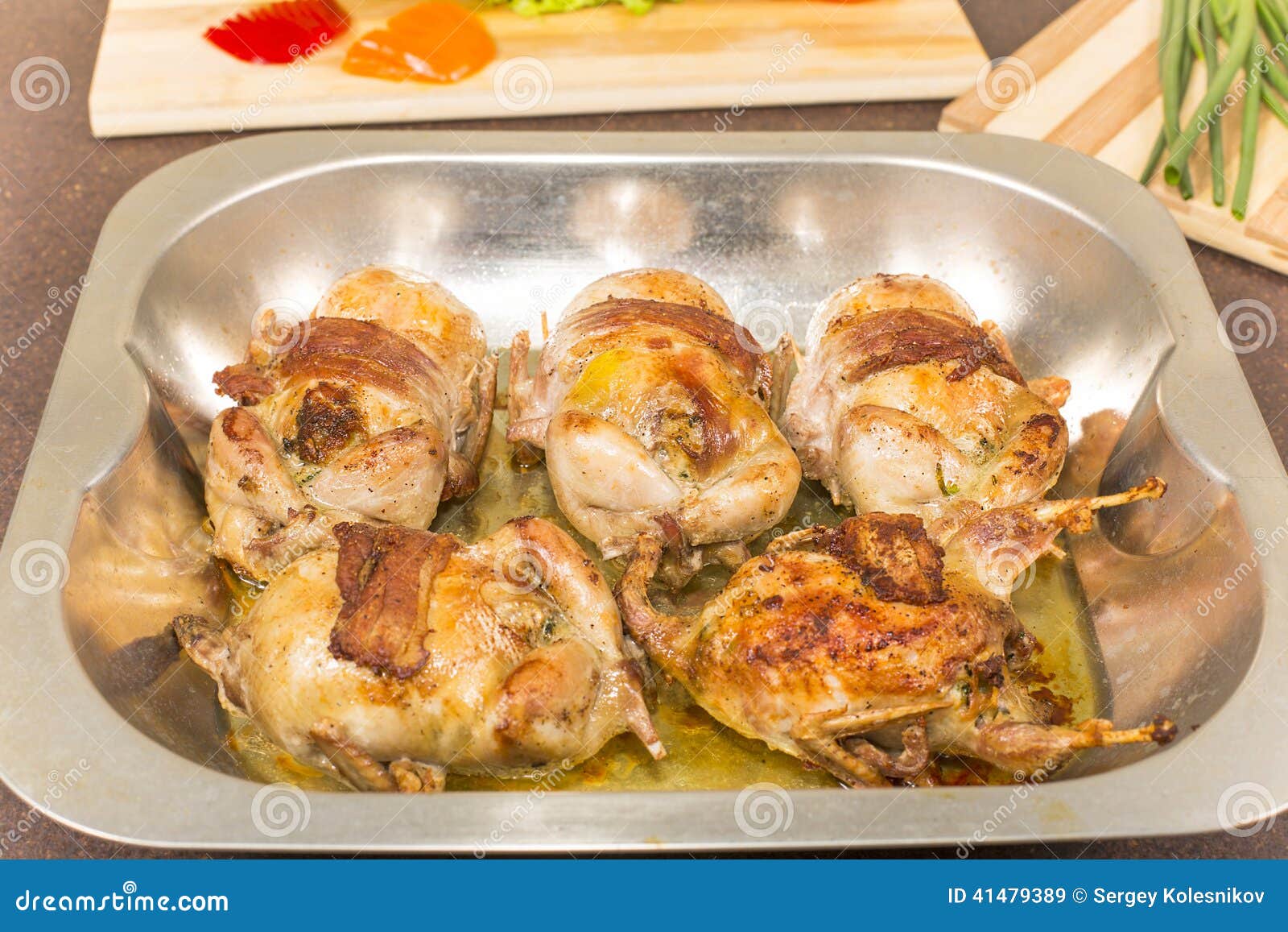 Roasted stuffed quail stock image. Image of quail, tray - 41479389