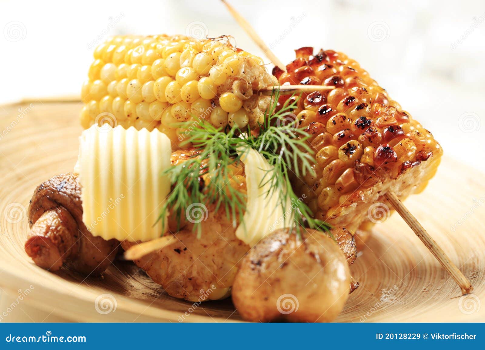 Roasted Sweet Corn and Mushrooms Stock Image - Image of snack, treat ...