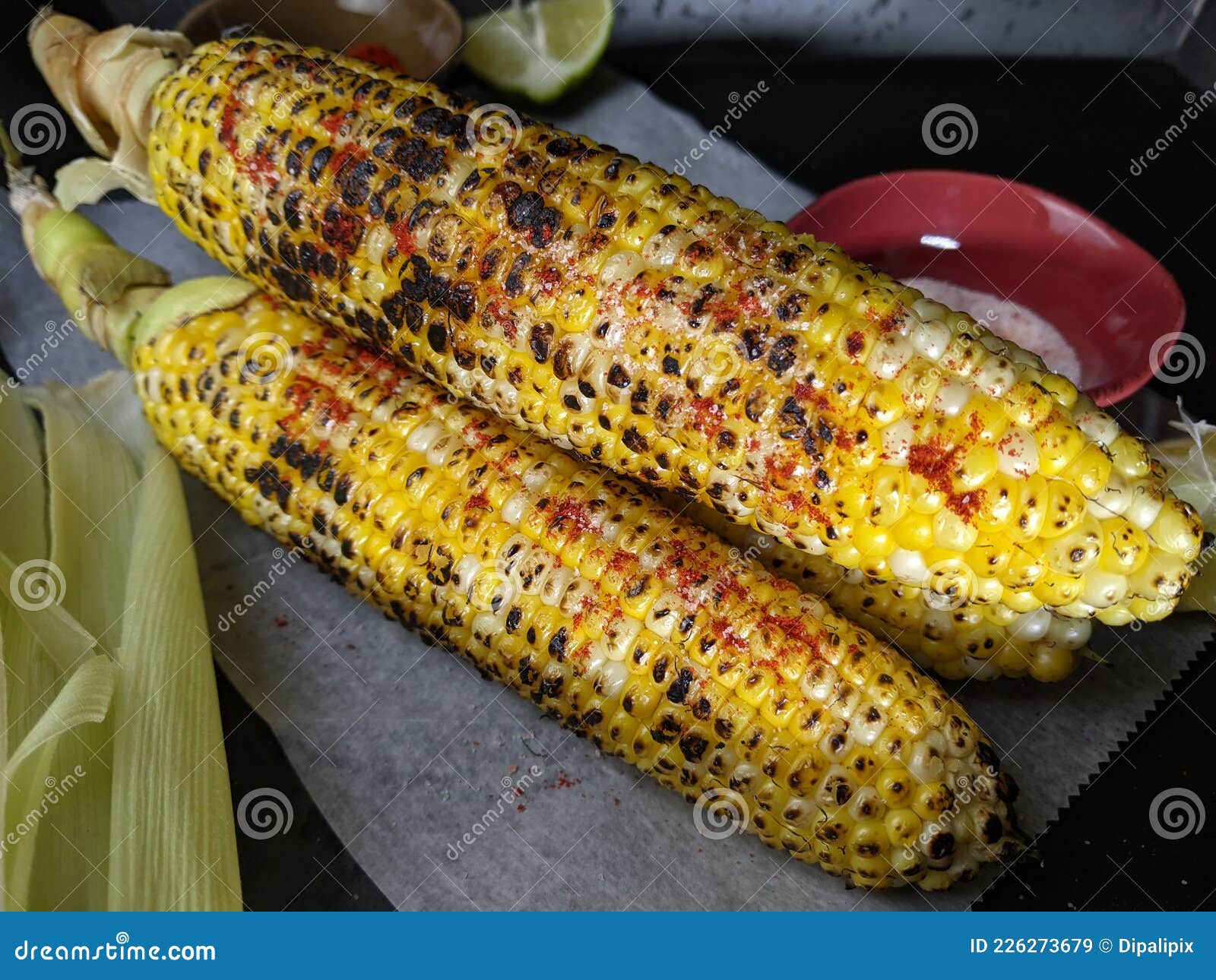 Roasted Sweet Corn with Sprinkle with Salt, Paprika, Lime Juice Stock ...