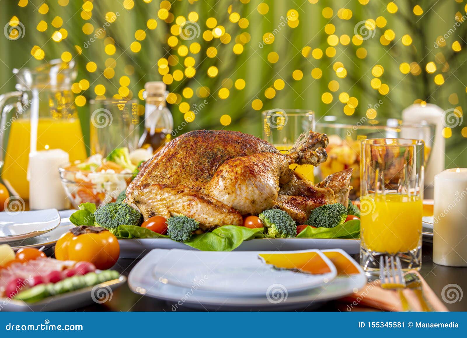 Roasted Turkey on Festive Table for Thanksgiving Celebration Stock ...