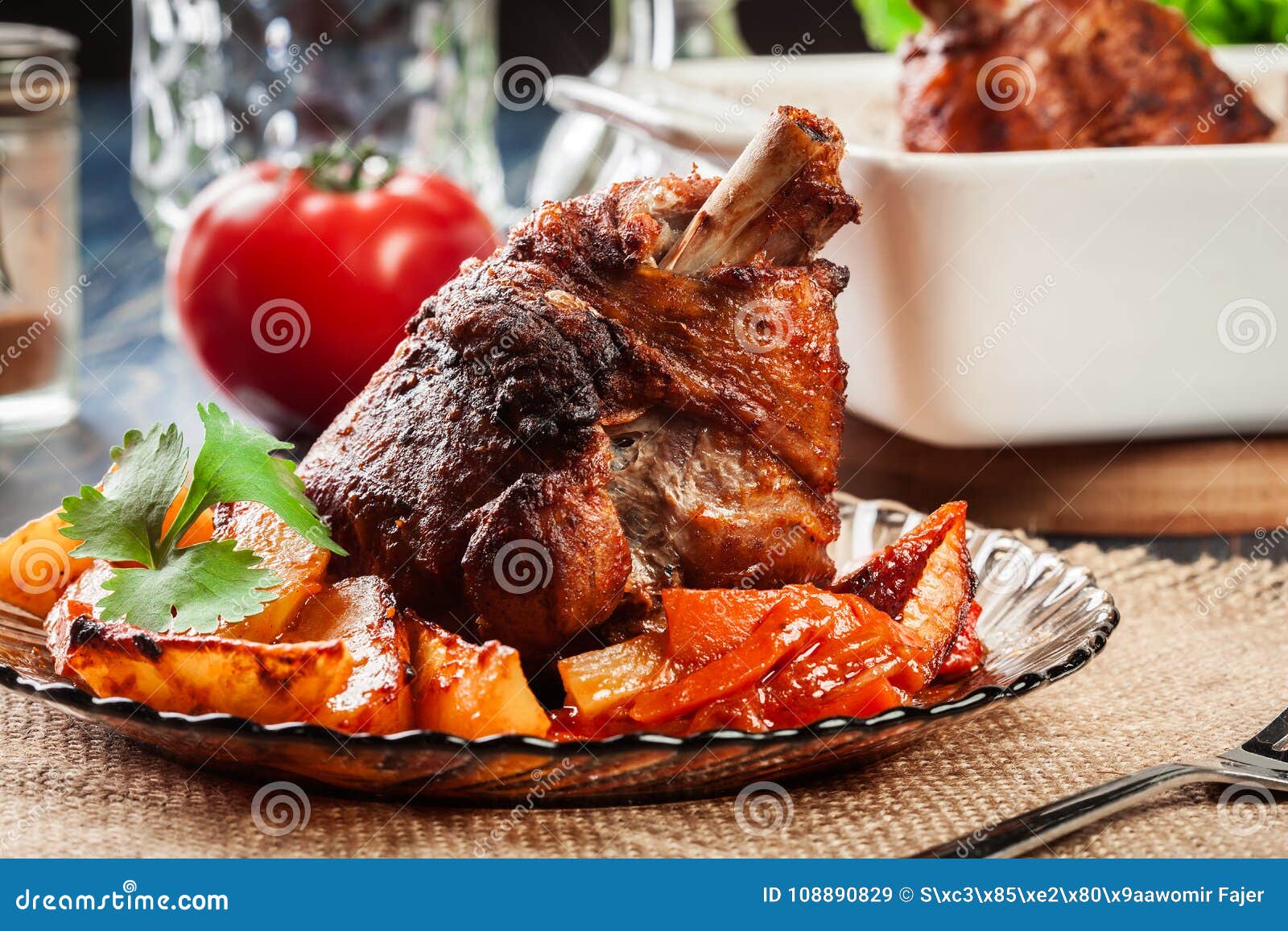 Roasted Turkey Knuckle with Potatoes and Vegetable Stock Image - Image ...