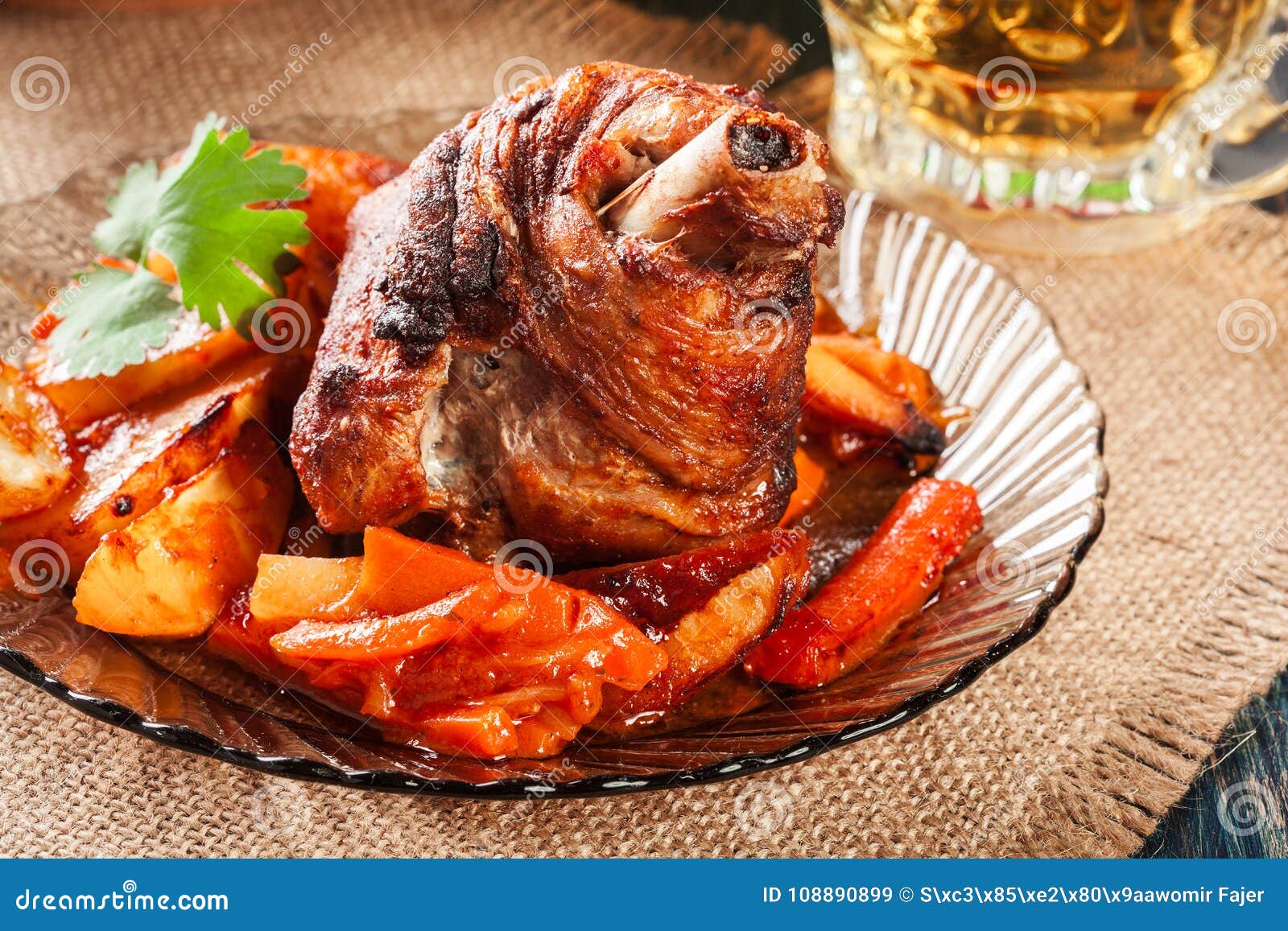 Roasted Turkey Knuckle with Potatoes and Vegetable Stock Image - Image ...