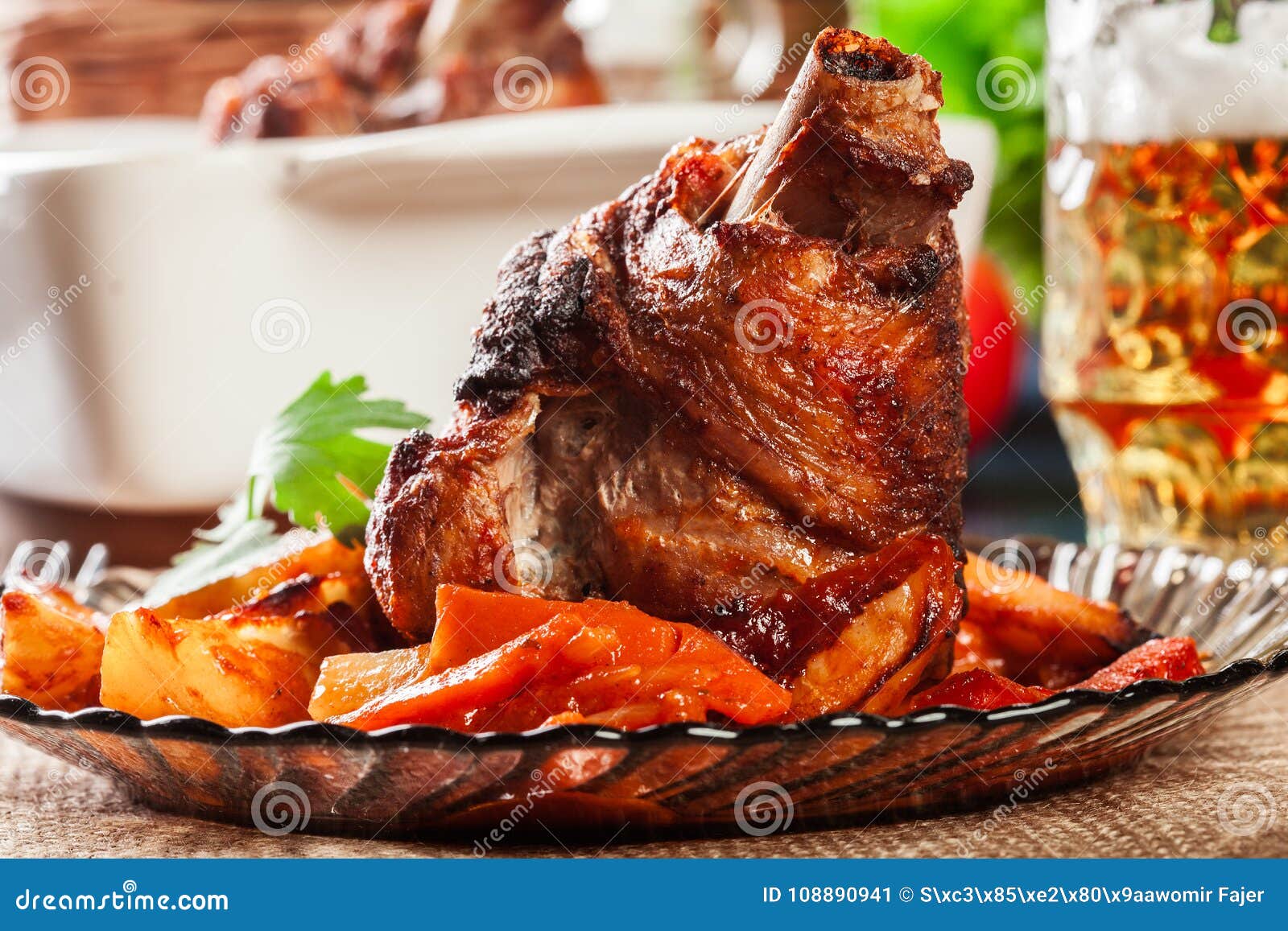 Roasted Turkey Knuckle with Potatoes and Vegetable Stock Image - Image ...