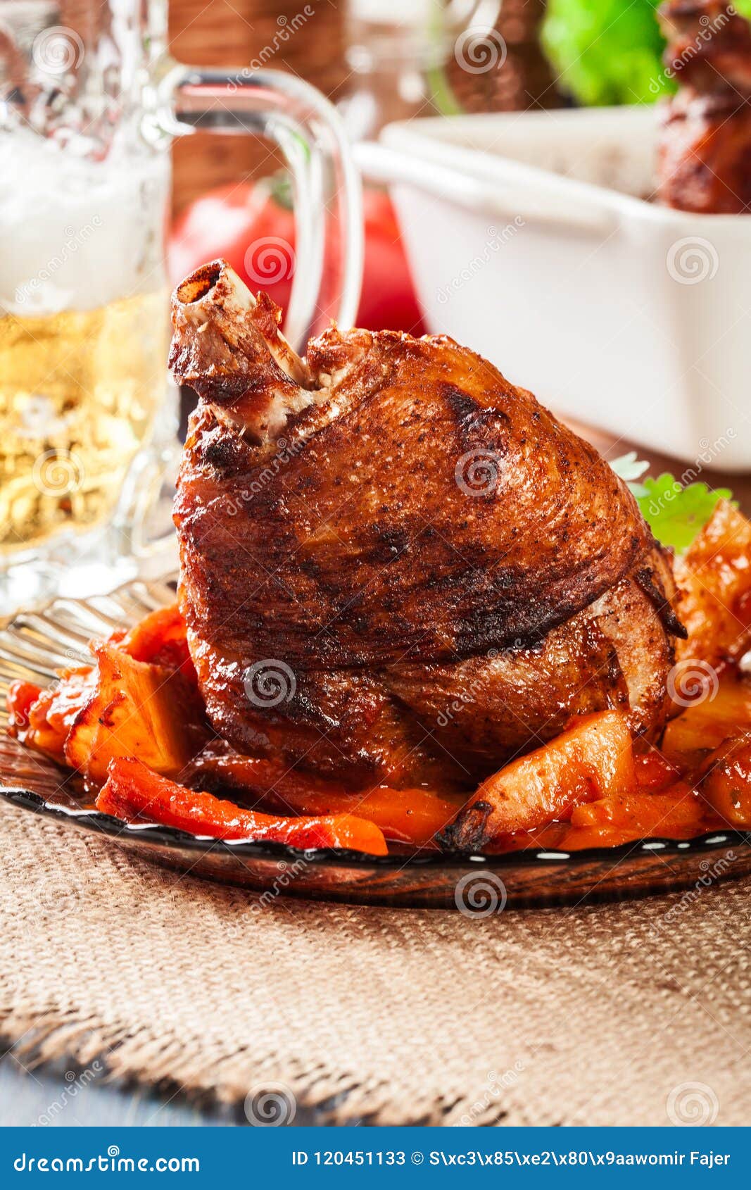 Roasted Turkey Knuckle with Potatoes and Vegetable Stock Image - Image ...