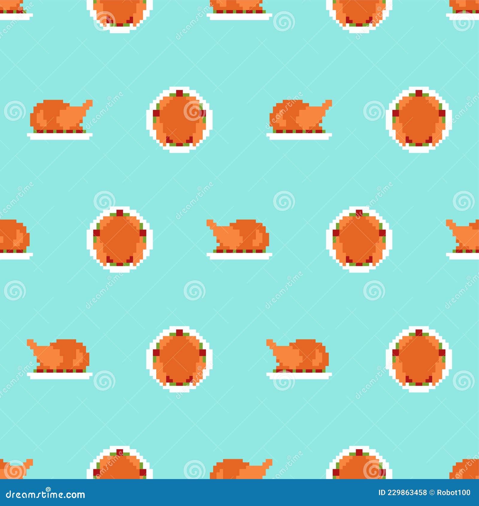 Roasted Turkey Pixel Art Pattern Seamless. Pixelated Roast Background ...