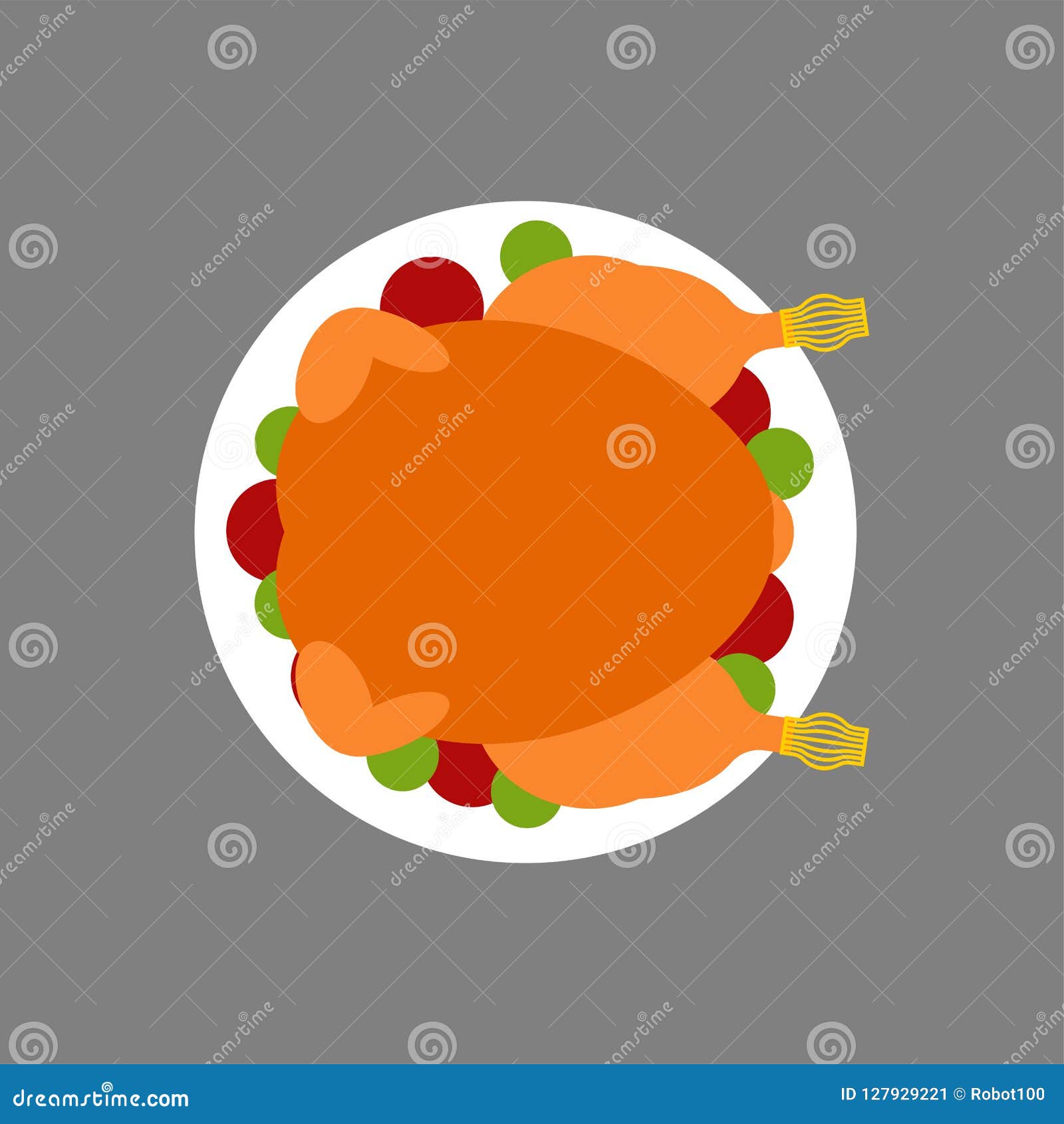 Roasted Turkey Top View Isolated for Thanksgiving. Vector Illustration ...