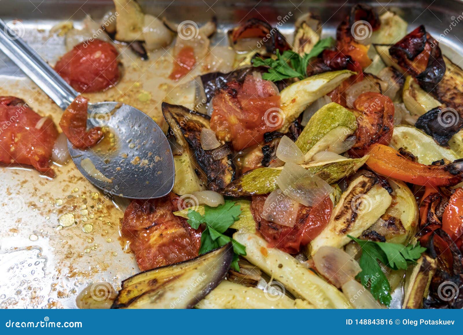 Roasted Vegetables on a Tray in a Supermarket Showcase Stock Photo ...