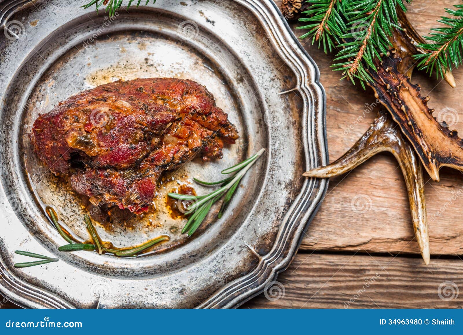 Roasted venison stock photo. Image of herbs, spruce, autumn - 34963980