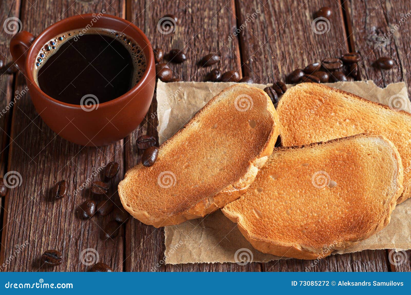 Roasted White Bread and Coffee Stock Photo - Image of espresso, coffee ...