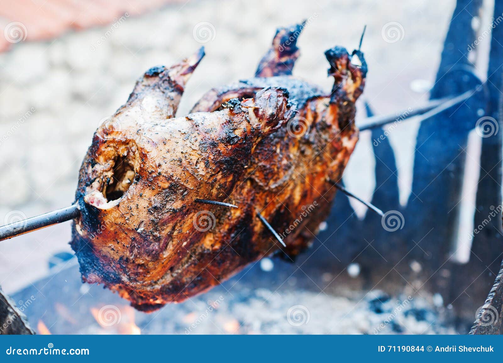Roasting Barbecue is Prepared of a Ram, Lamb or Sheep Stock Photo ...